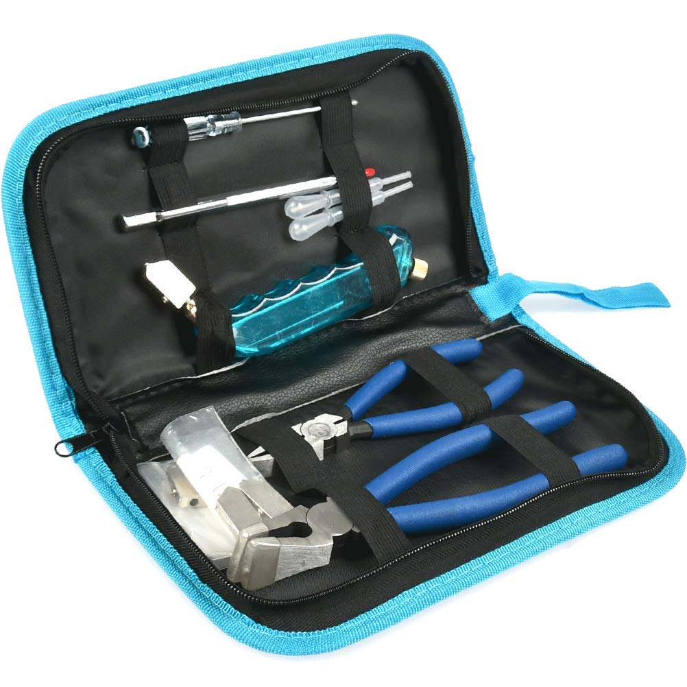 YOTINO Glass Cutting Tool Kit Includes Blue Grip Oil Feed Glass Cutter with 2 pliers, 3 Extra Replacement Head, Tungsten Scribe Engraving Pen, Screwdriver and Oil Dropper