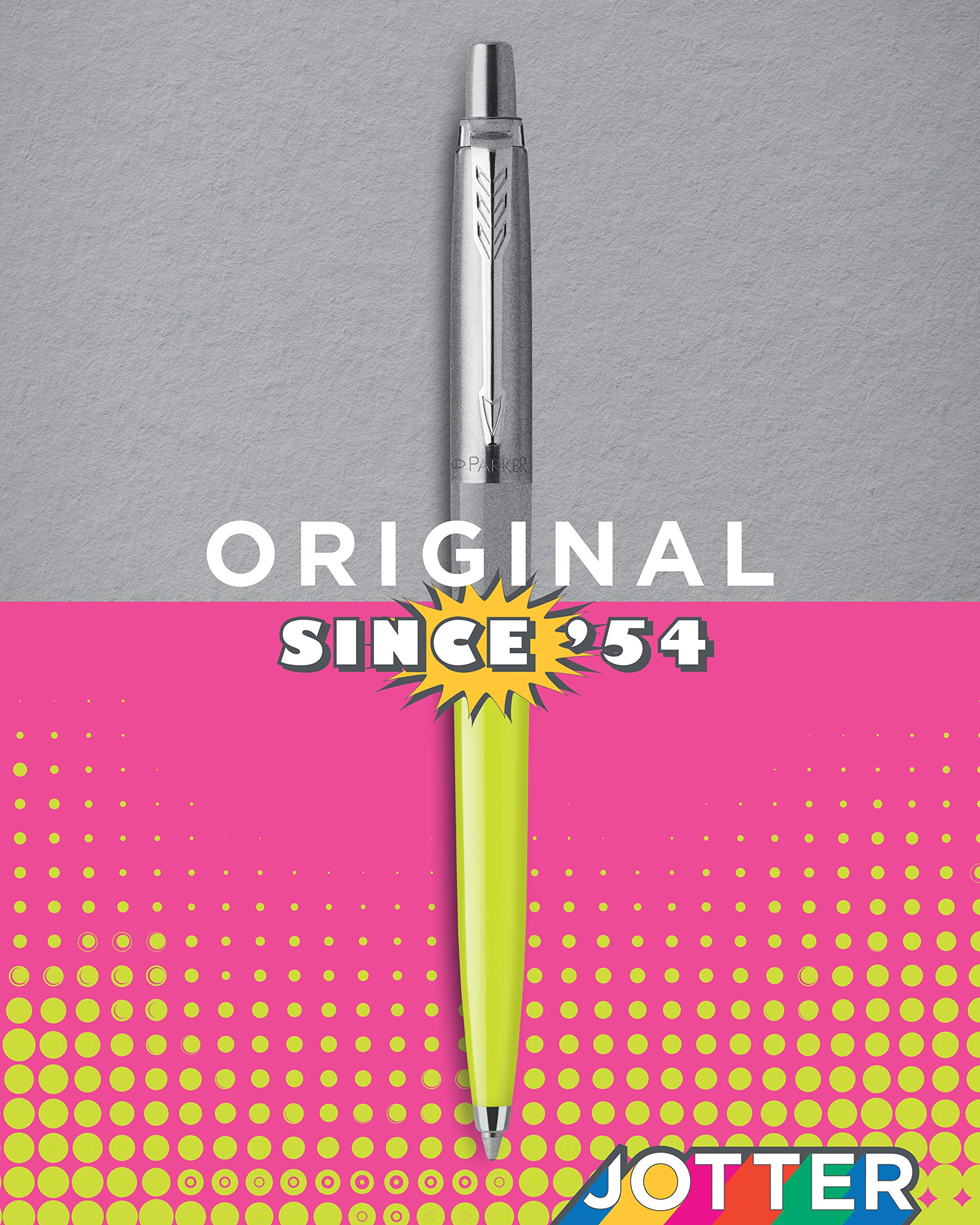 Parker Jotter Originals Ballpoint Pens | Pop Art Collection | Lime, Sky Blue and Hot Pink with Chrome Trims | Medium Point | Blue Ink | 3 Count