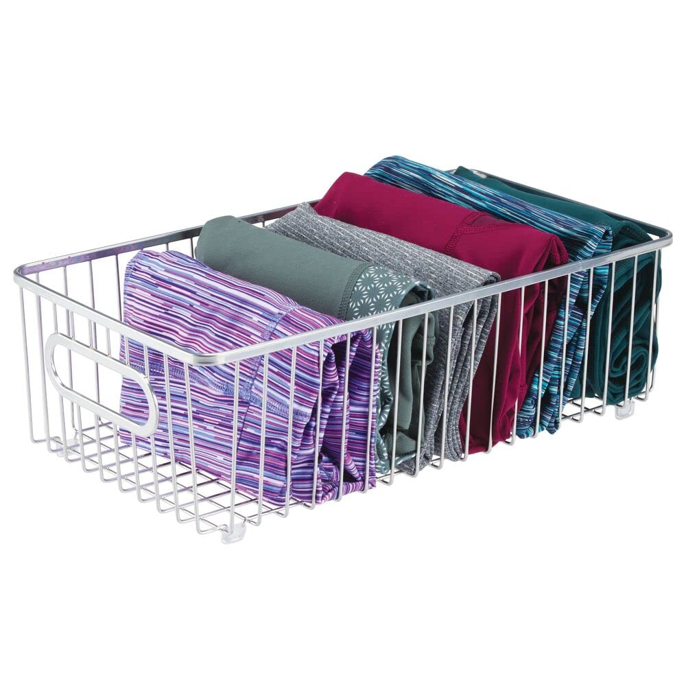 mDesign Decorative Metal Drawer Organizer Tray, Storage Organizer Bin Basket with Handles, for Closets, Bedrooms, Entryways, Mudrooms, Kitchens, Pantry, Bathrooms - 8" Wide, 2 Pack - Chrome
