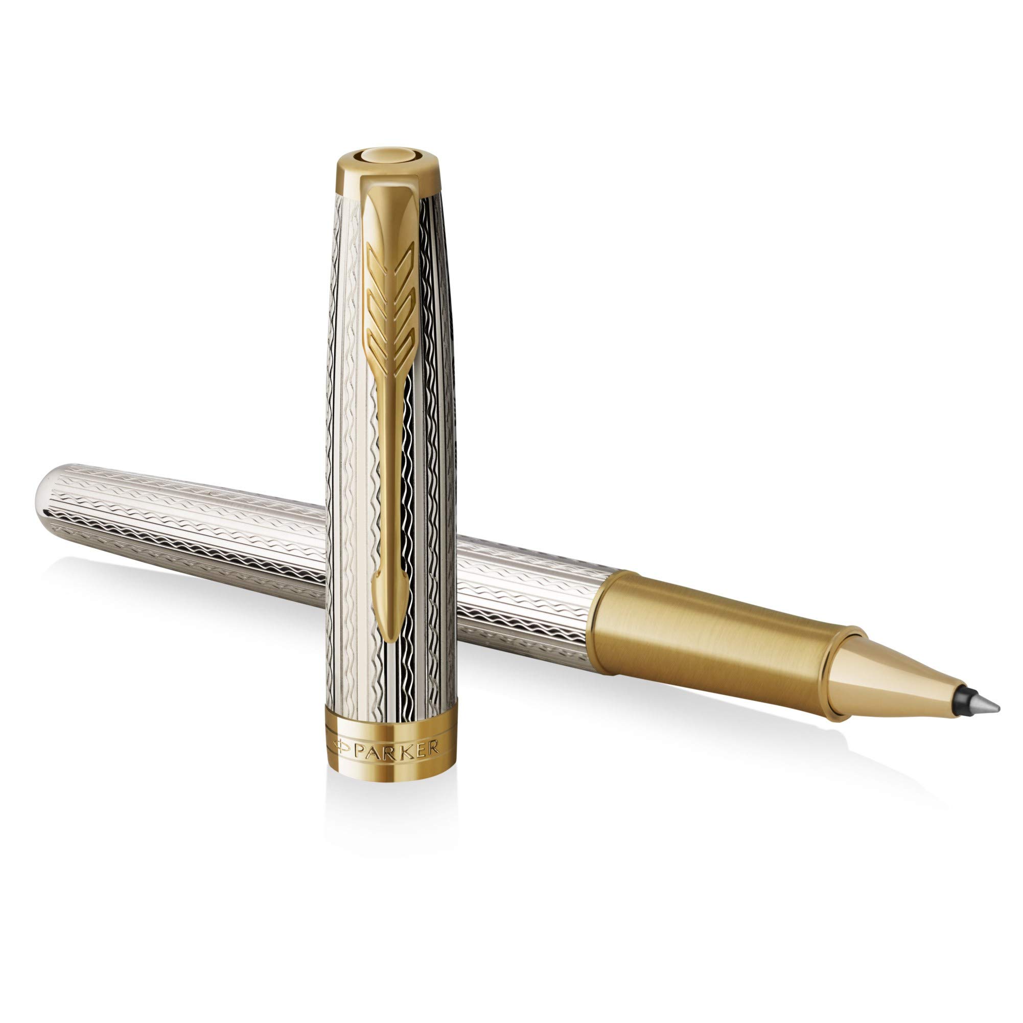 Parker Sonnet Rollerball Pen | Premium Silver Mistral Finish with Gold Trim | Fine Point with Black Ink Refill | Gift Box