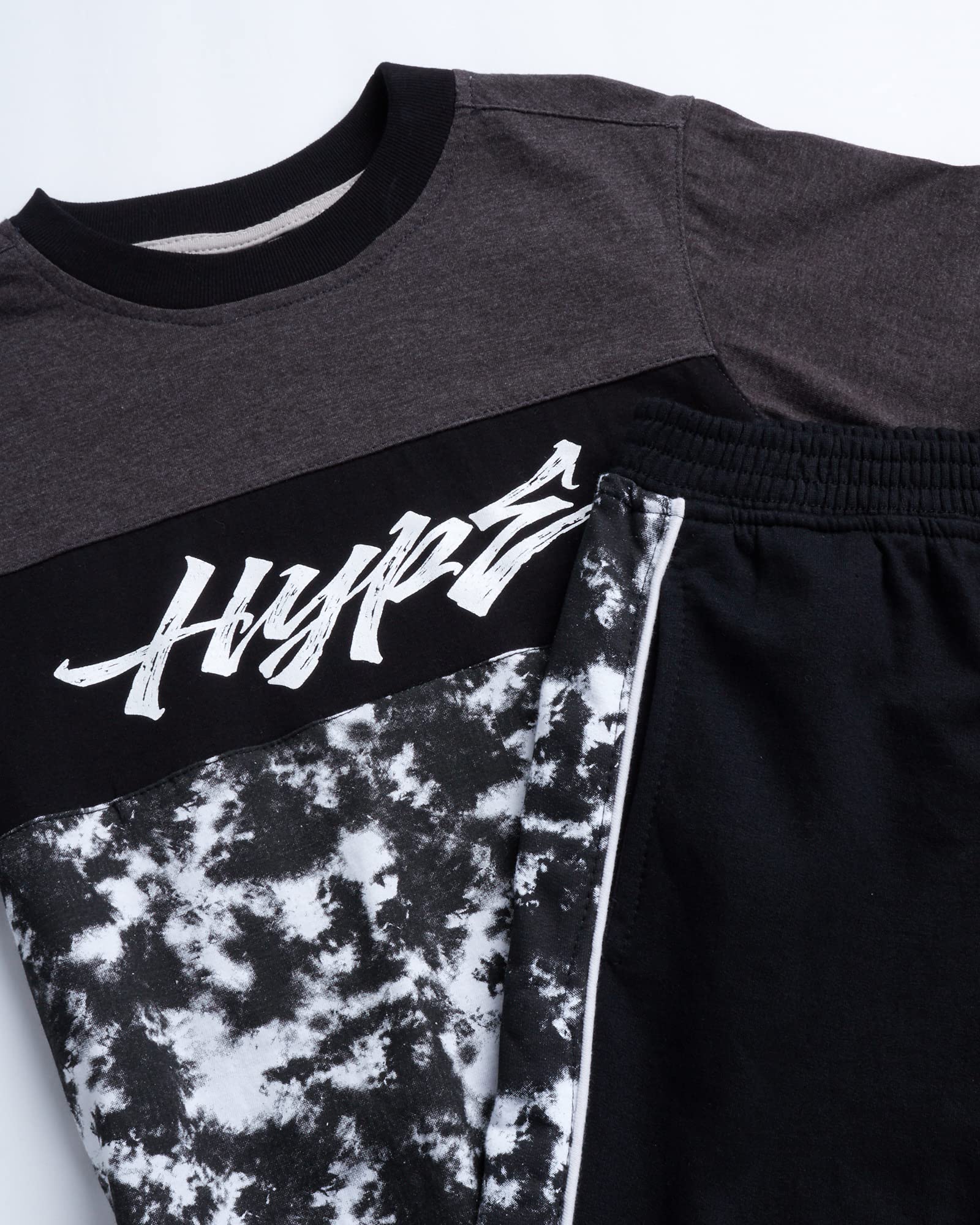 Quad Seven Boys' Activewear Set - Short Sleeve T-Shirt and Jogger Sweatpants, Size 16/18, Black Hype