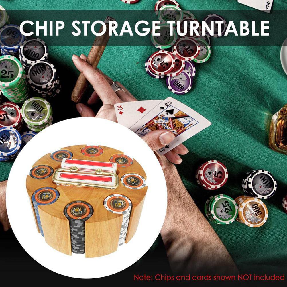 VBESTLIFE Poker Chip Carousel, Portable Storage Tray Poker Chip Set Wooden Poker Turntable Large Capacity Rotatable Poker Chip with Brass Handle