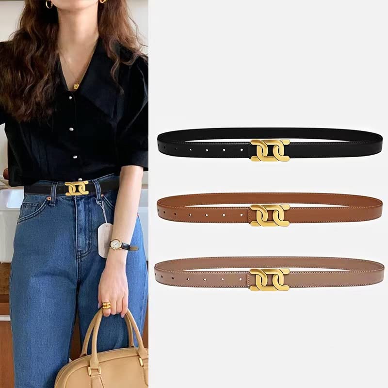 Yuangu Womens Belts for Jeans, Womens Leather Belt with Gold Buckle, Designer Belts for Pants Jeans Dresses (Brown, 100cm(Fits 24"-31"))