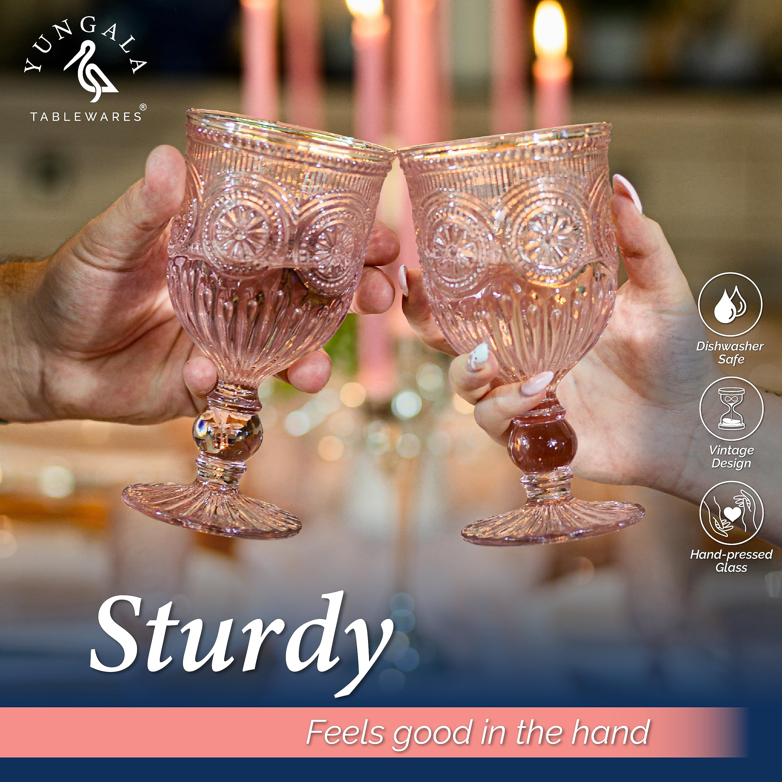 Pink Glassware Bundle - Vintage Glassware Collection for Party - Wine Glasses Set of Pink Goblets and 6 Pink Tall Tumblers - Matching Pink Drinking Glasses with Sunflower Emboss Design