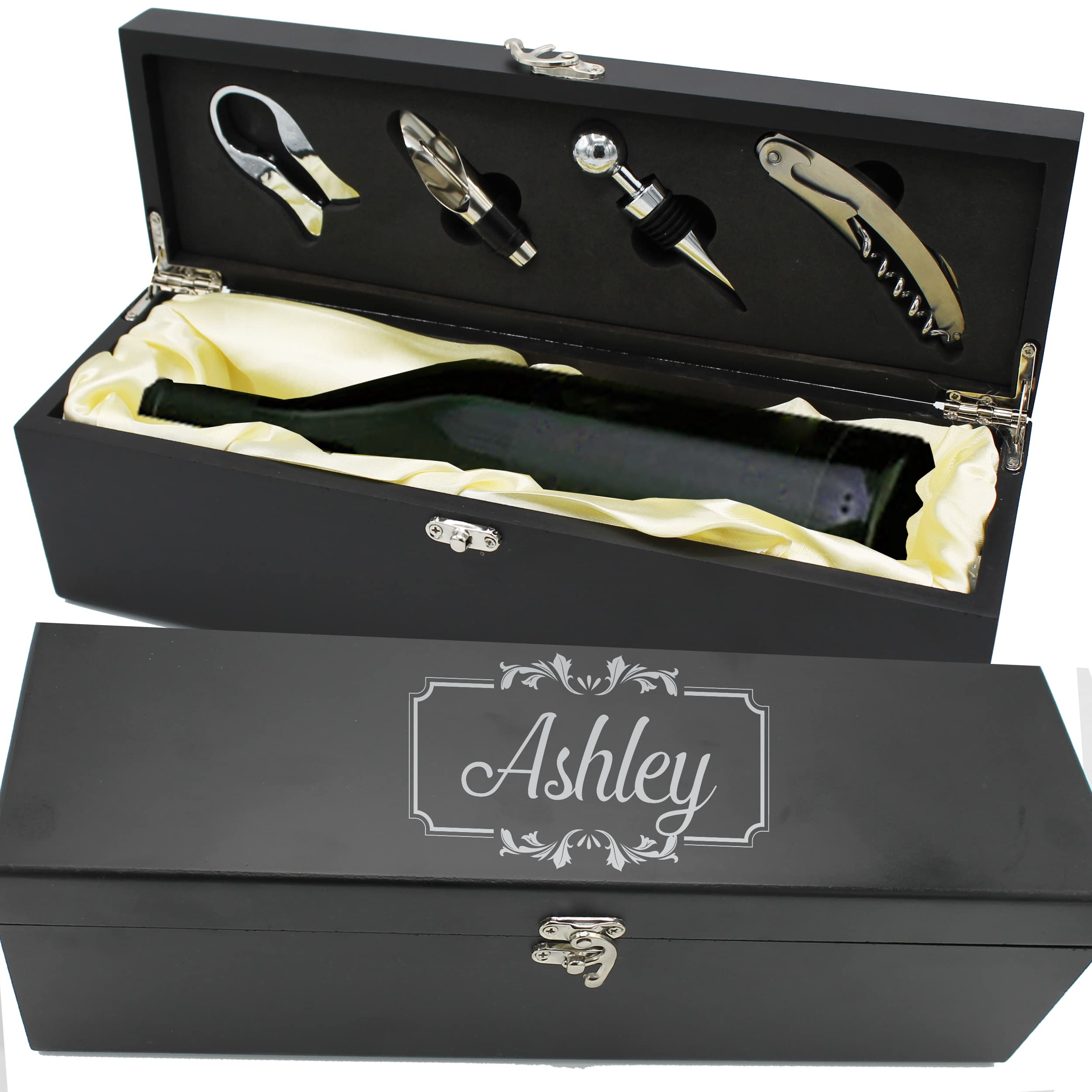 Personalized Wood Wine Box - Anniversary Ceremony Couples Wedding Wine Box Holder - Custom Engraved (Black Matte)