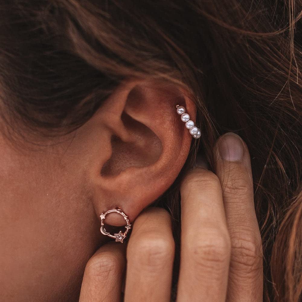 Pura Vida Rose Gold-Plated Bitty Pearl Ear Cuff Earring - Glass Bead Pearls, Brass Base - 1 Piece