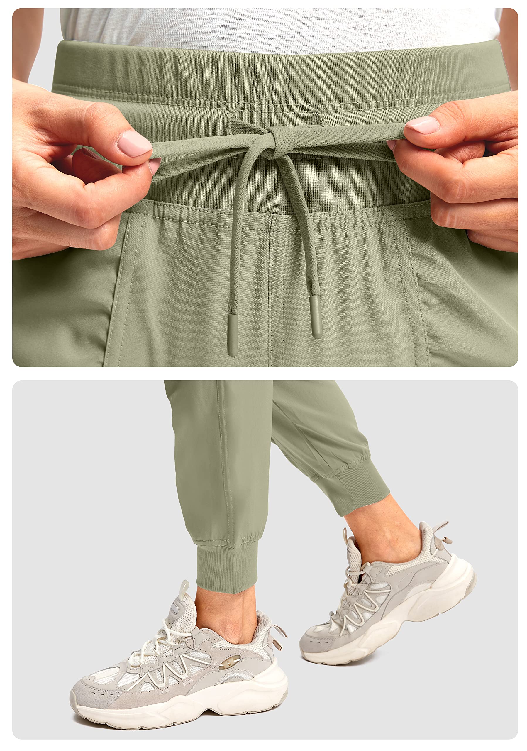 SANTINY Women's Lightweight Joggers High Waisted Running Hiking Track Pants Workout Athletic Jogger for Women Zipper Pockets (Grey Sage_S)