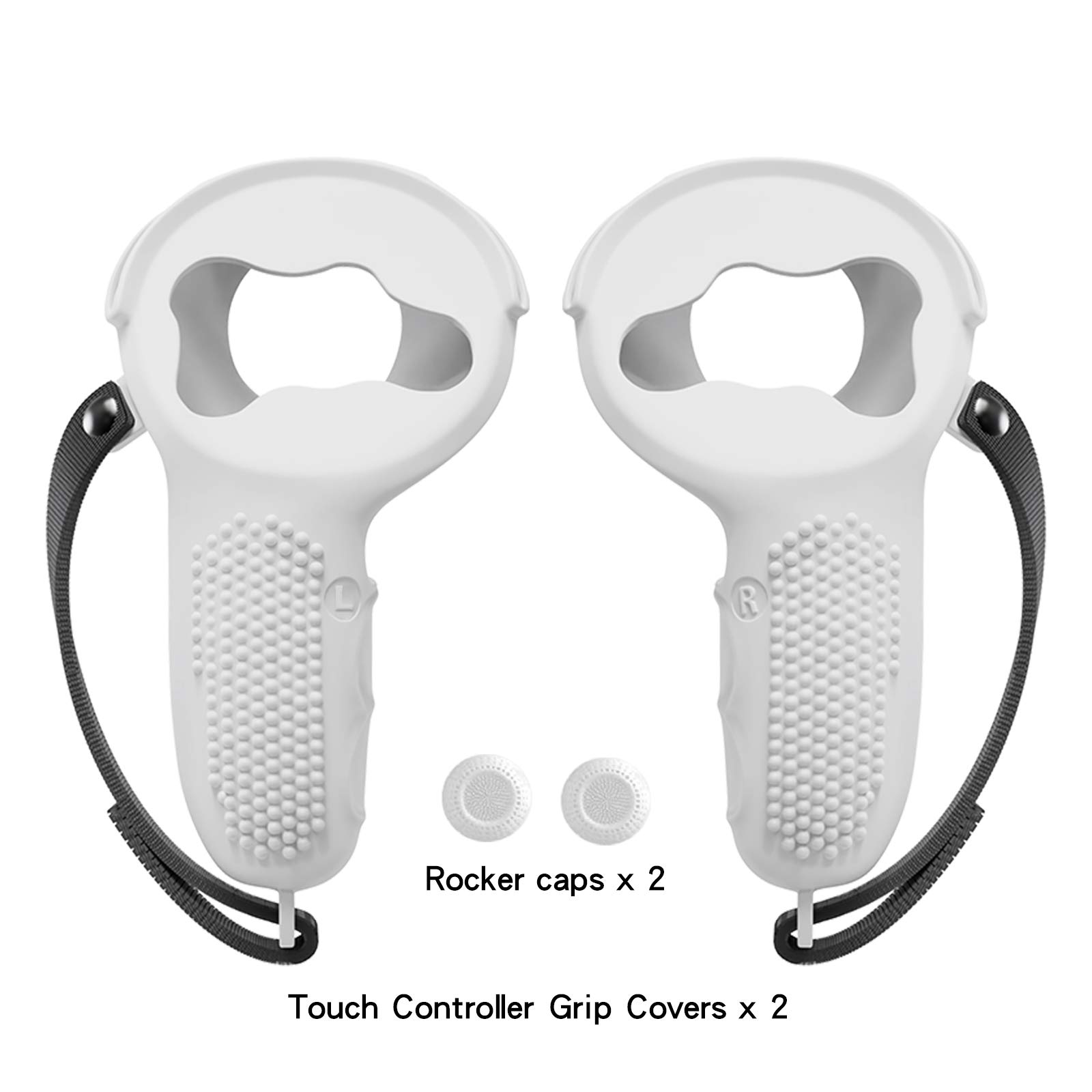 Oculus Quest 2 Controller Cover Grips with Straps, Silicone Halo Protector Accessories, Controller Bumper Protector,Ring Cover with Knuckle Straps,Anti-slip,Anti-throw,2 Rocker Caps for Free(White)
