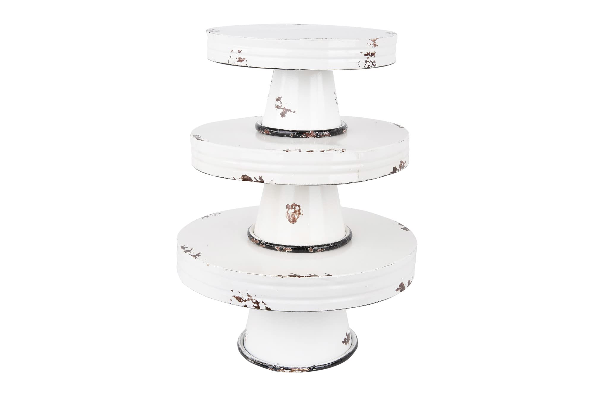 Set of 3 Distressed White Decorative Metal Pedestals