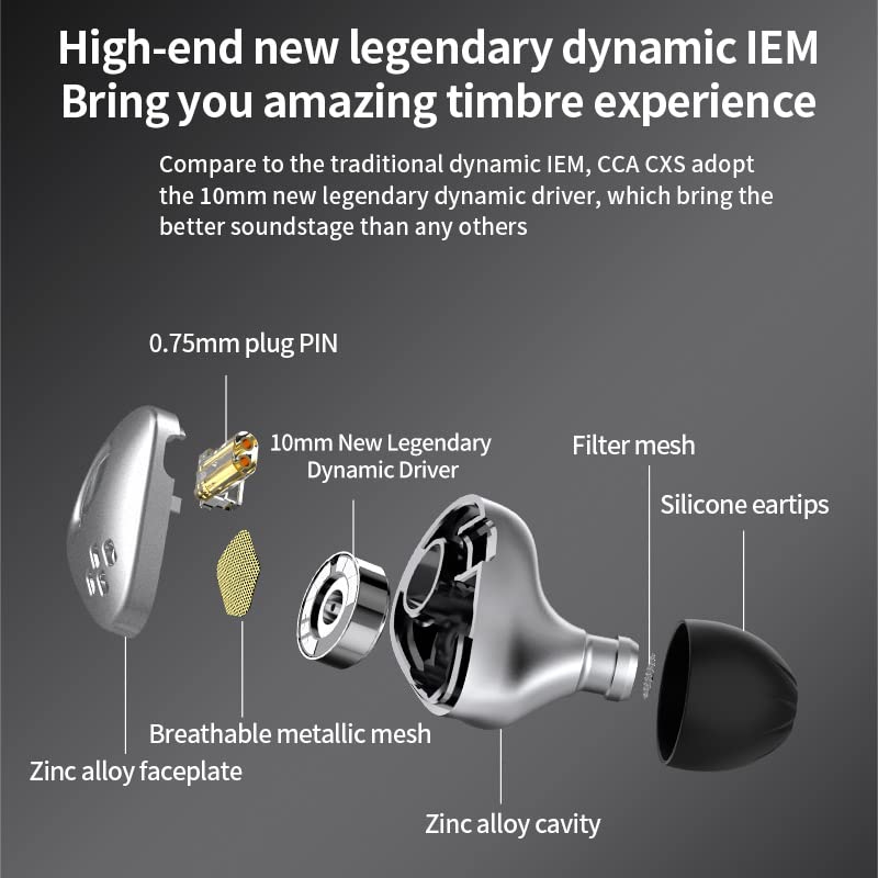 WJLYP CCA CXS Cavity Open-Back Design HiFi Metal Earphone Wired Sport Running Dynamic Headphone Music DJ Headset Earbuds (Silver with Mic)