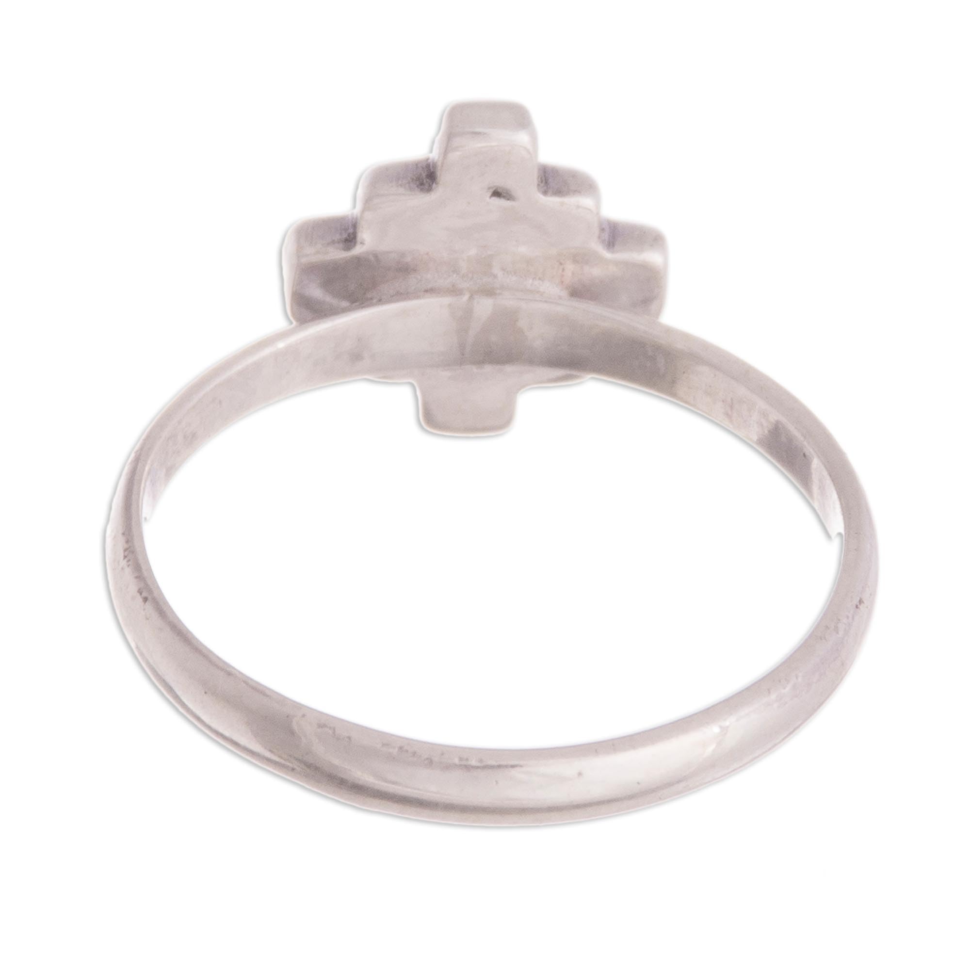 NOVICA Artisan Handmade 950 Silver Onyx Chrysocolla Cocktail Ring Chakana from Peru Fine Cultural Cross Gemstone Birthstone 'Chakana Swirl'