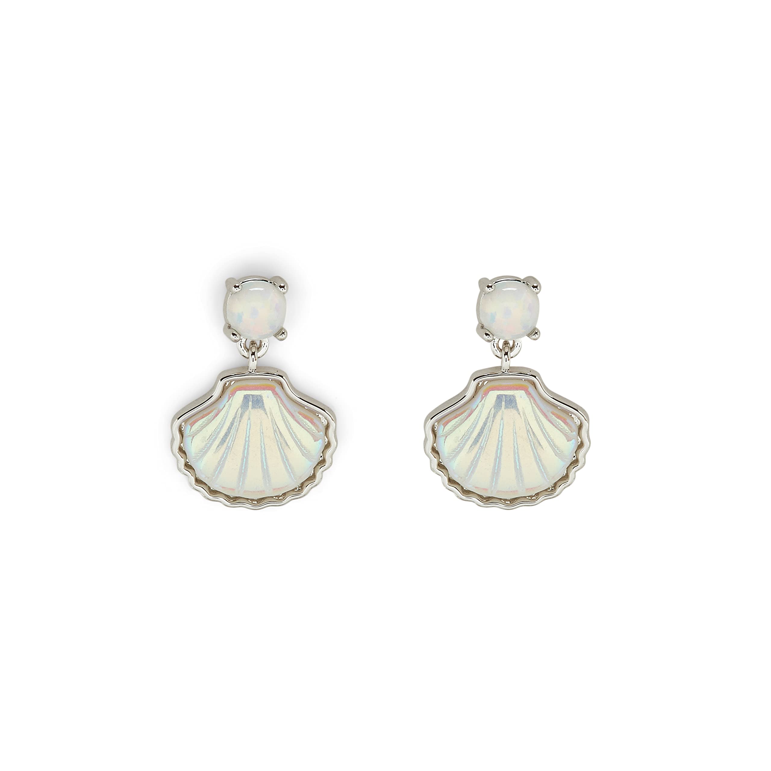 Pura Vida Silver-Plated Mermaid Shell Dangle Earrings w/Opal Stone - Brass Base, Sterling Silver Posts - 1 Pair