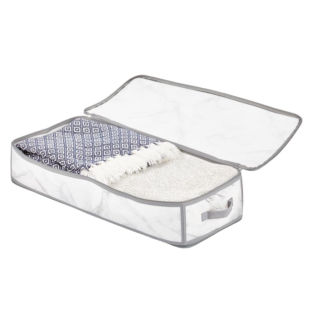mDesign Plastic Closet Storage Organizer Zipper Bag with Pull Handle; for Bedroom, Hallway, Entryway, Nursery, Closets, Clothes, Toys, Blankets, Linens, 2 Pack - Marble