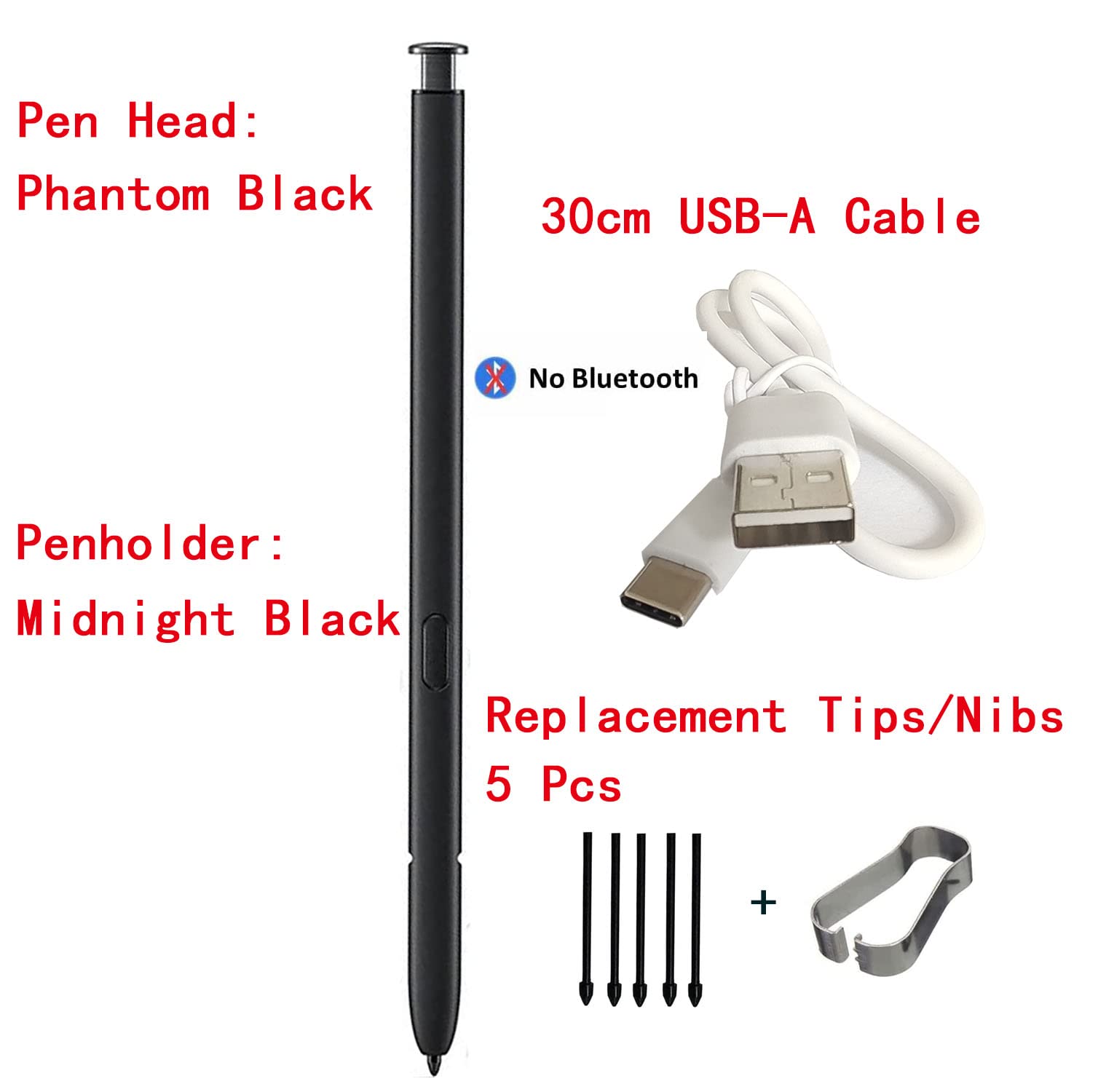 yuzhiyong Galaxy S22 Ultra Stylus Pen Replacement for Samsung Galaxy S22 Ultra 5G Touch Stylus Pen S Pen(Without Bluetooth) Replacement Tips/Nibs and 30cm USB-A Cable (Phantom Black)