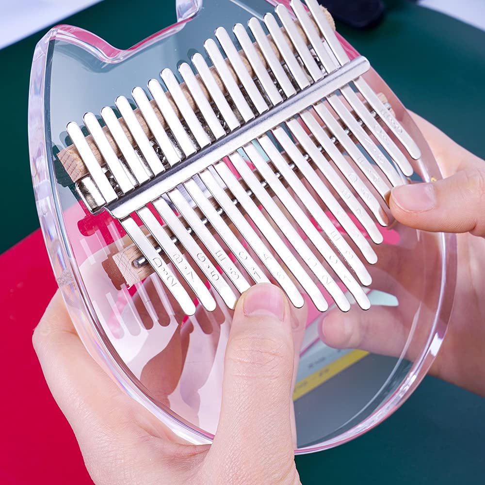 SDGH 17 Keys Transparent Acrylic Thumb Piano with Carry Case Tuning Hammer Stickers Cleaning Cloth Finger Piano