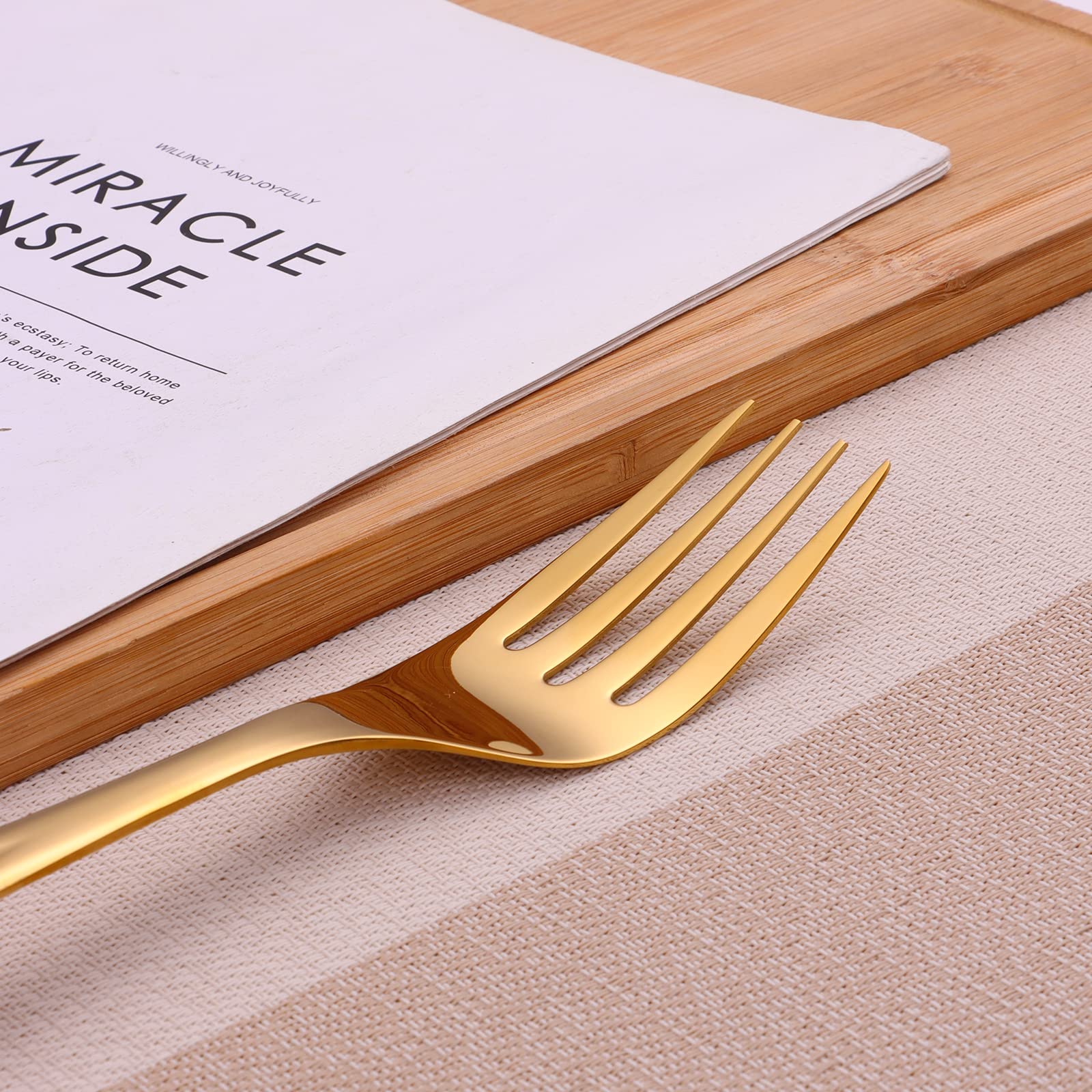 Mafier 10 Inch Stainless Steel Catering Serving Utensils for Party Buffet Dinner Banquet Cooking Kitchen Basics,Including Serving Spoon x 2,Slotted Serving Spoon x 2,Serving Forks x 2(Gold)