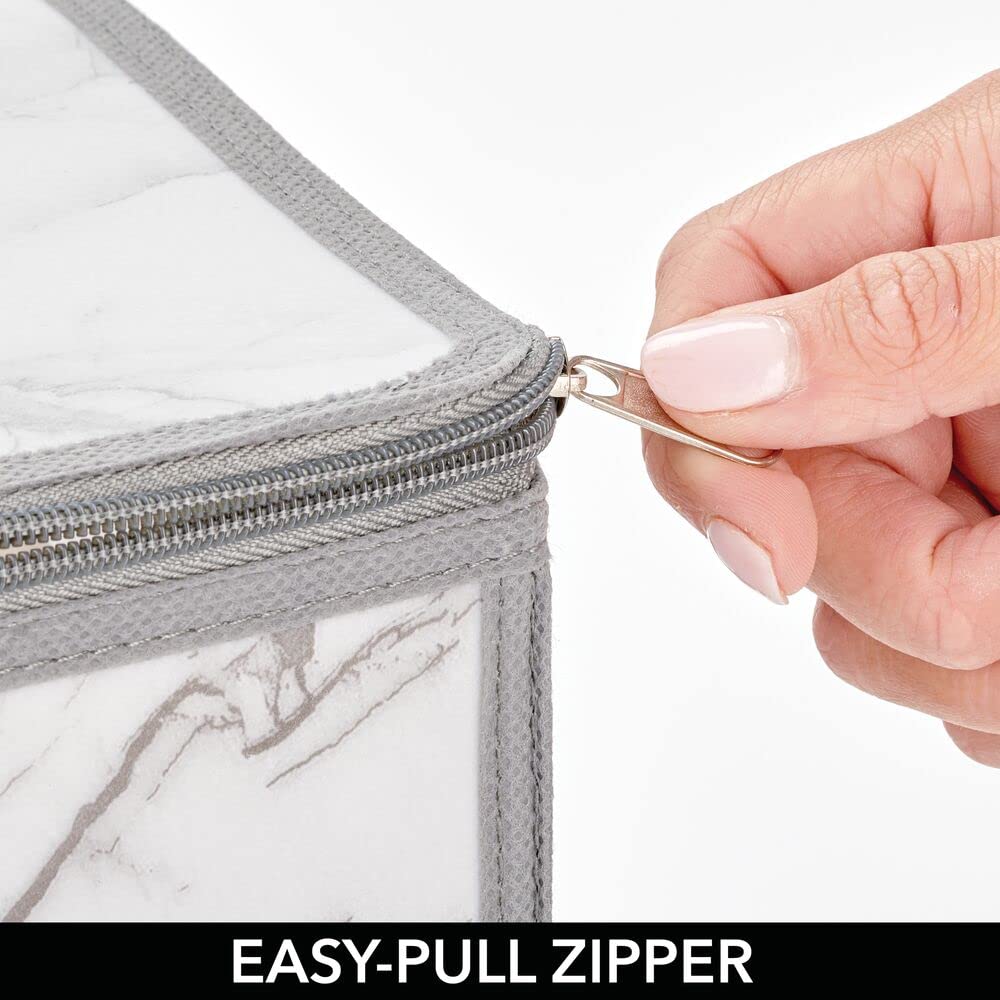 mDesign Plastic Closet Storage Organizer Zipper Bag with Pull Handle; for Bedroom, Hallway, Entryway, Nursery, Closets, Clothes, Toys, Blankets, Linens, 2 Pack - Marble