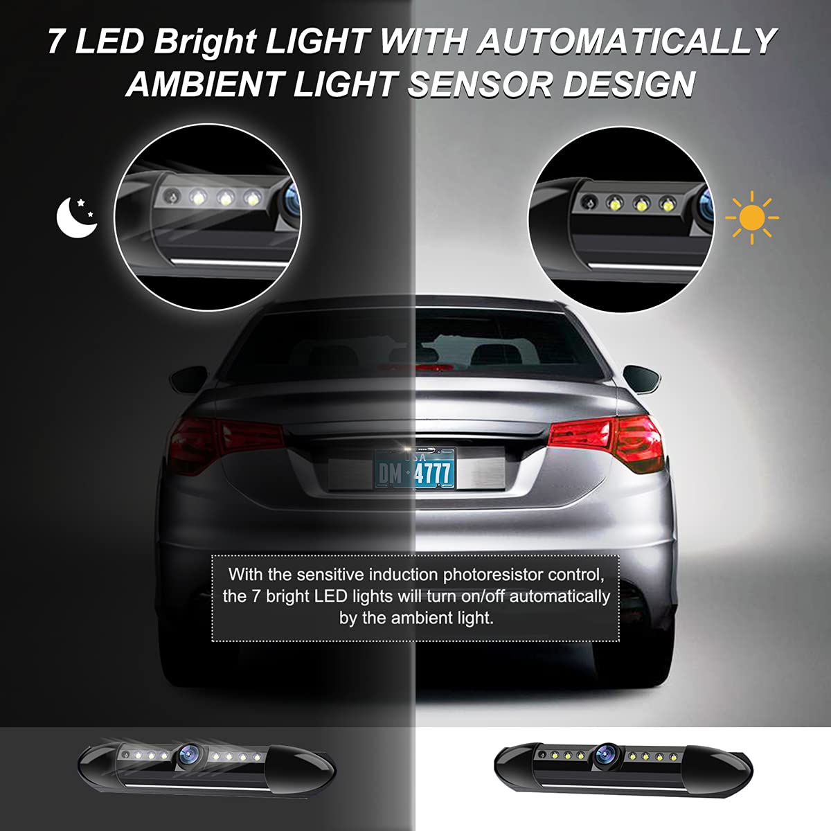 License Plate Frame Backup Camera Night Vision Car Rear View Camera 170° Viewing Angle Waterproof High Sensitive Universal 7 Bright LED Reversing Car Camera Upgrade Version