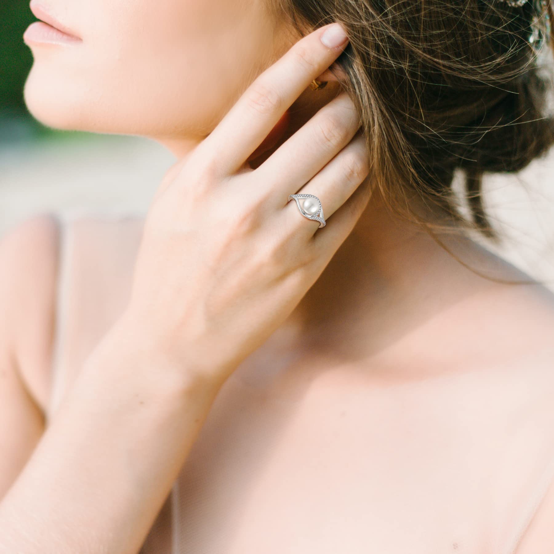 STARCHENIE Pearl Ring for Women with 8mm Cultured Freshwater Pearl Ring Sterling Silver for Women size6
