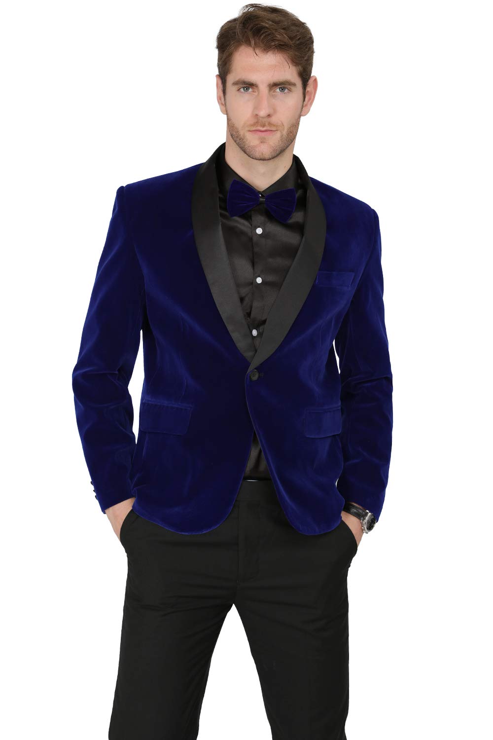 MAGE MALE Men's Velvet 2 Piece Suit Shawl Lapel One Button Slim Fit Tuxedo Blazer Party Dinner Jacket & Pants