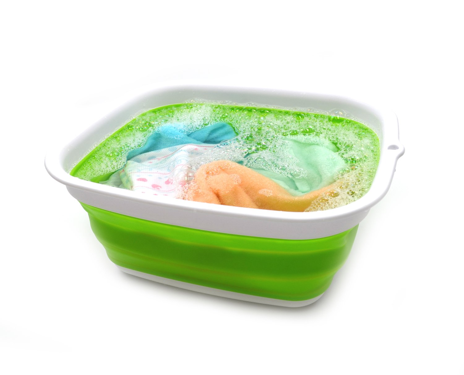 SAMMART 2pcs Kitchen & Outdoor Set : Collapsible Dish Drainer & 7.7L Collapsible Plastic Tub/Basin (2, Grey+Green)