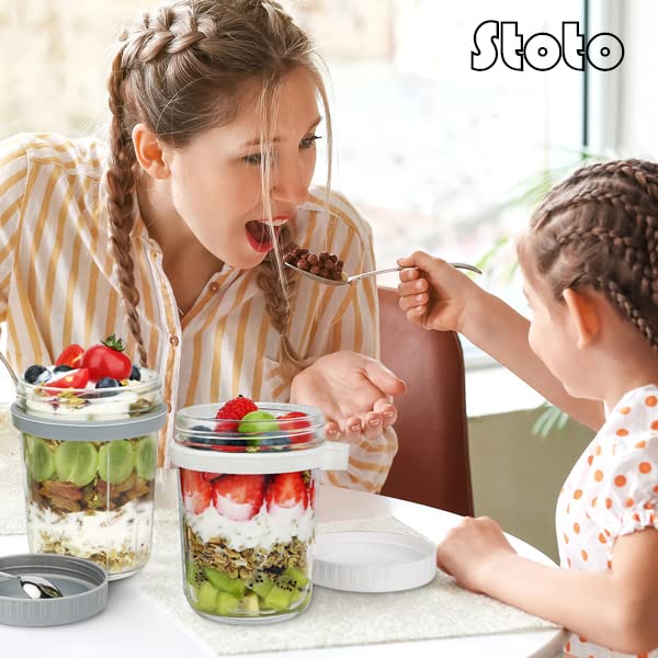 Stoto Overnight Oats Jars,Vegetable and fruit Salad Storage,Overnight Oats Container with Lid and Spoon (Grey)
