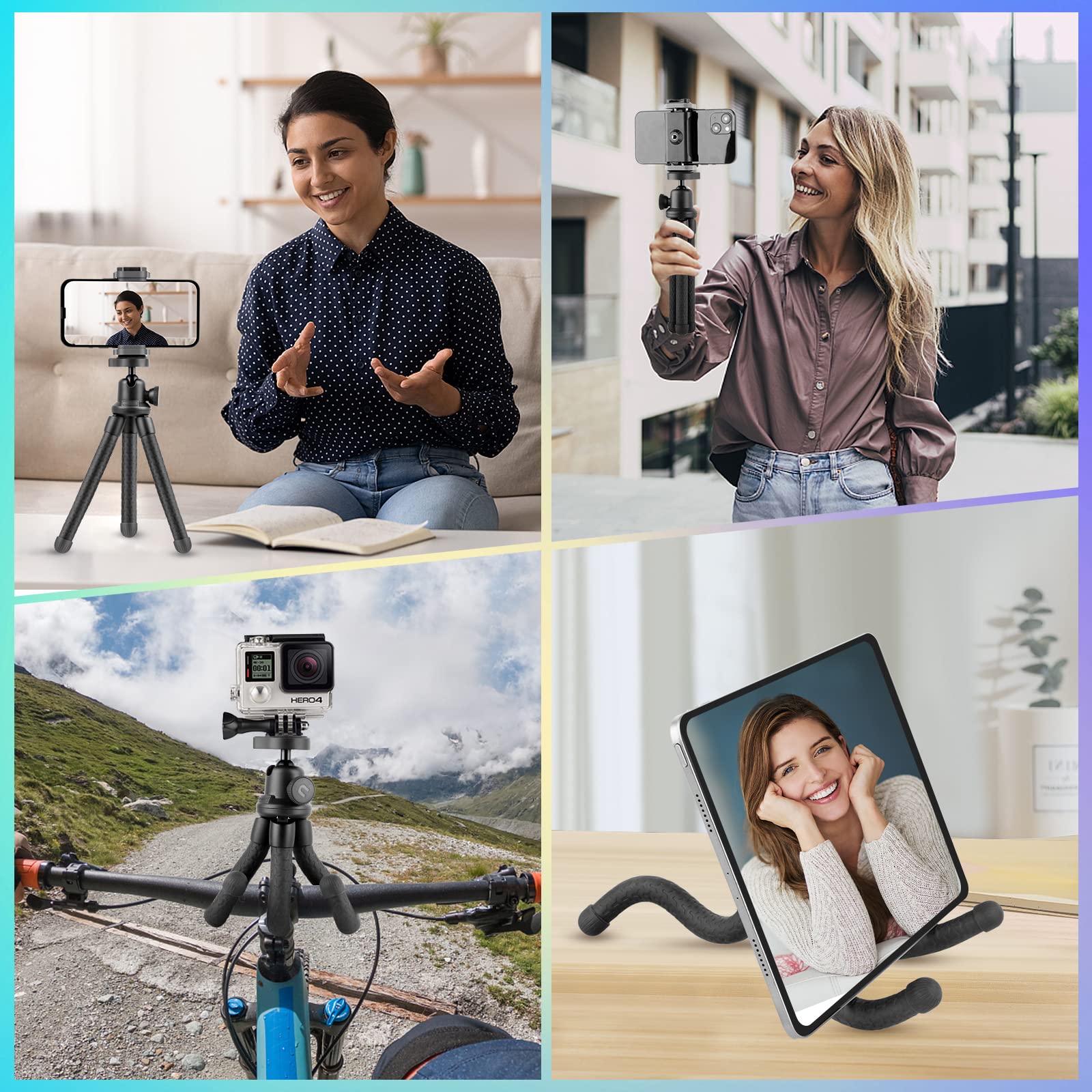 UBeesize Flexible Phone Tripod Stand, Small and Mini Tripod with Wireless Remote and Clip, Rubberized Desk iPhone Stand for Selfies,Video Recording,Compatible with All Cellphones, Cameras, Gopro1