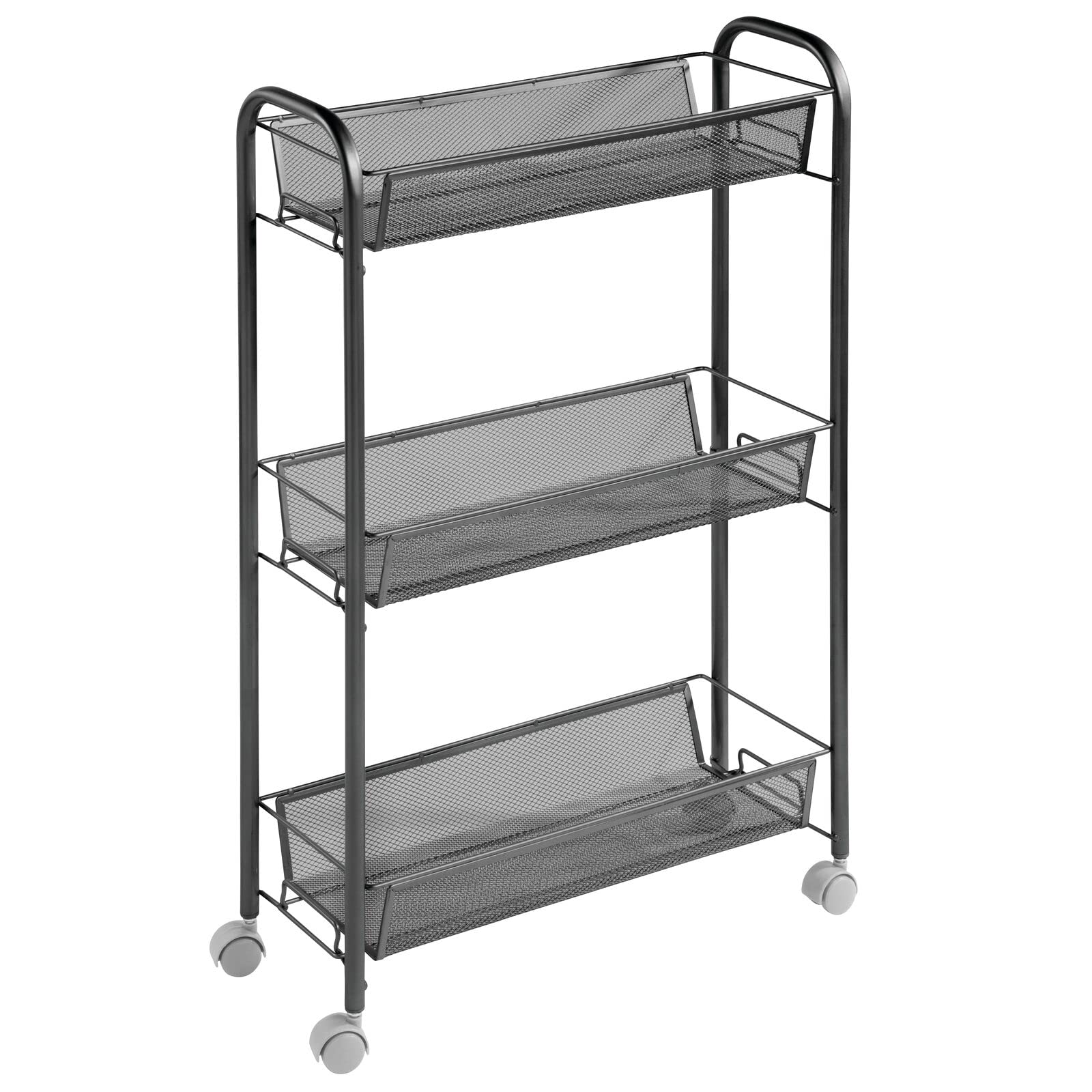 mDesign Steel Rolling Utility Cart Storage Organizer Trolley with 3 Basket Shelves for Laundry Room, Mudroom, Garage, Bathroom Organization - Holds Detergents, Hand Soap - Biro Collection, Light Pink