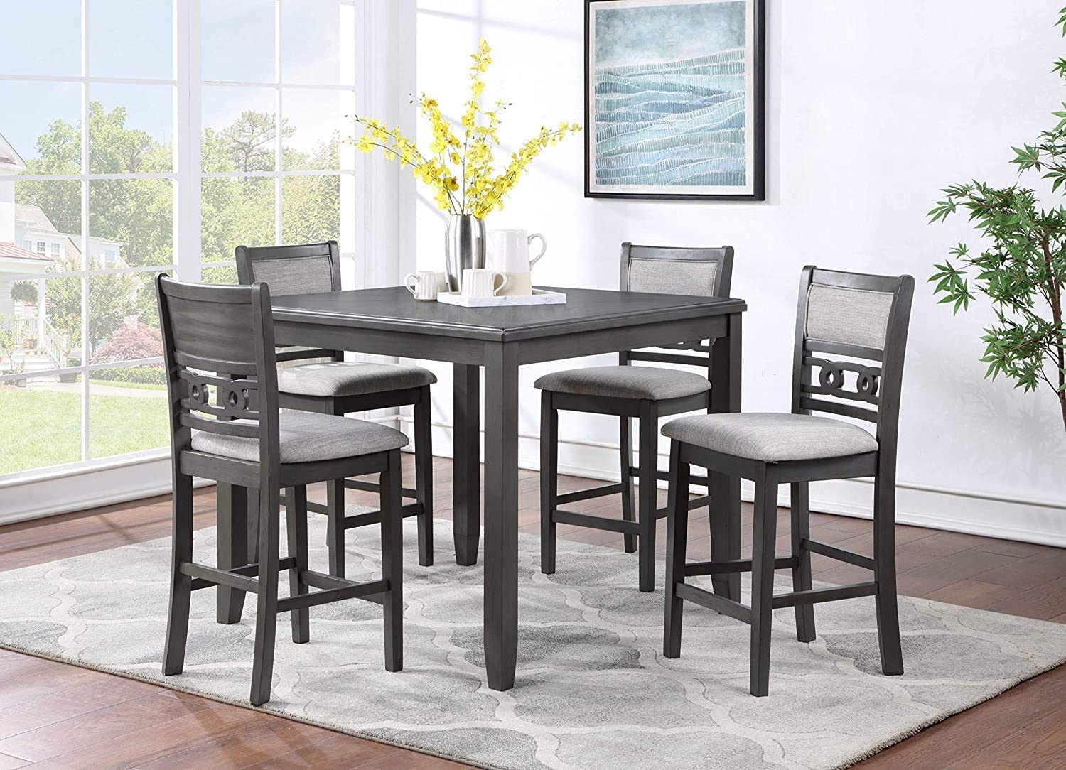 New Classic Furniture Gia 5-Piece Counter Set with 1 Table and 4 Chairs, 42-Inch, Gray