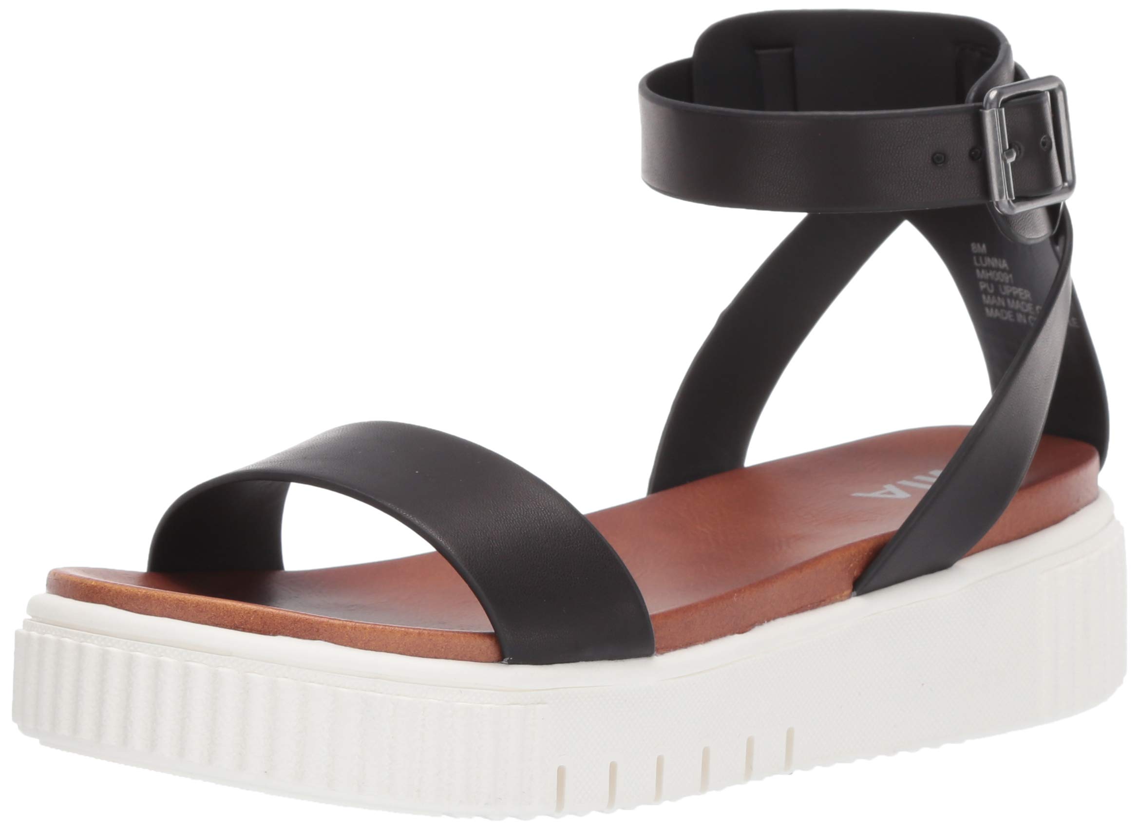 MIA Lunna Womens Open Toe Ankle Strap Flatform Platform Sandals, Comfortable Casual Shoes for Spring and Summer, Black, Size 8.5