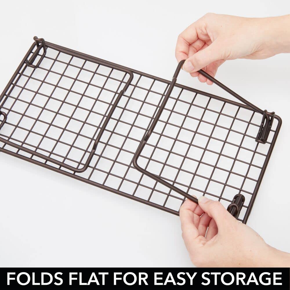 mDesign Versatile Metal Wire Stackable Closet Storage Organizer Shelf for Storage and Organization in Bedroom, Bathroom, Closets, Kitchen and Office Shelves - Easy Install - Bronze