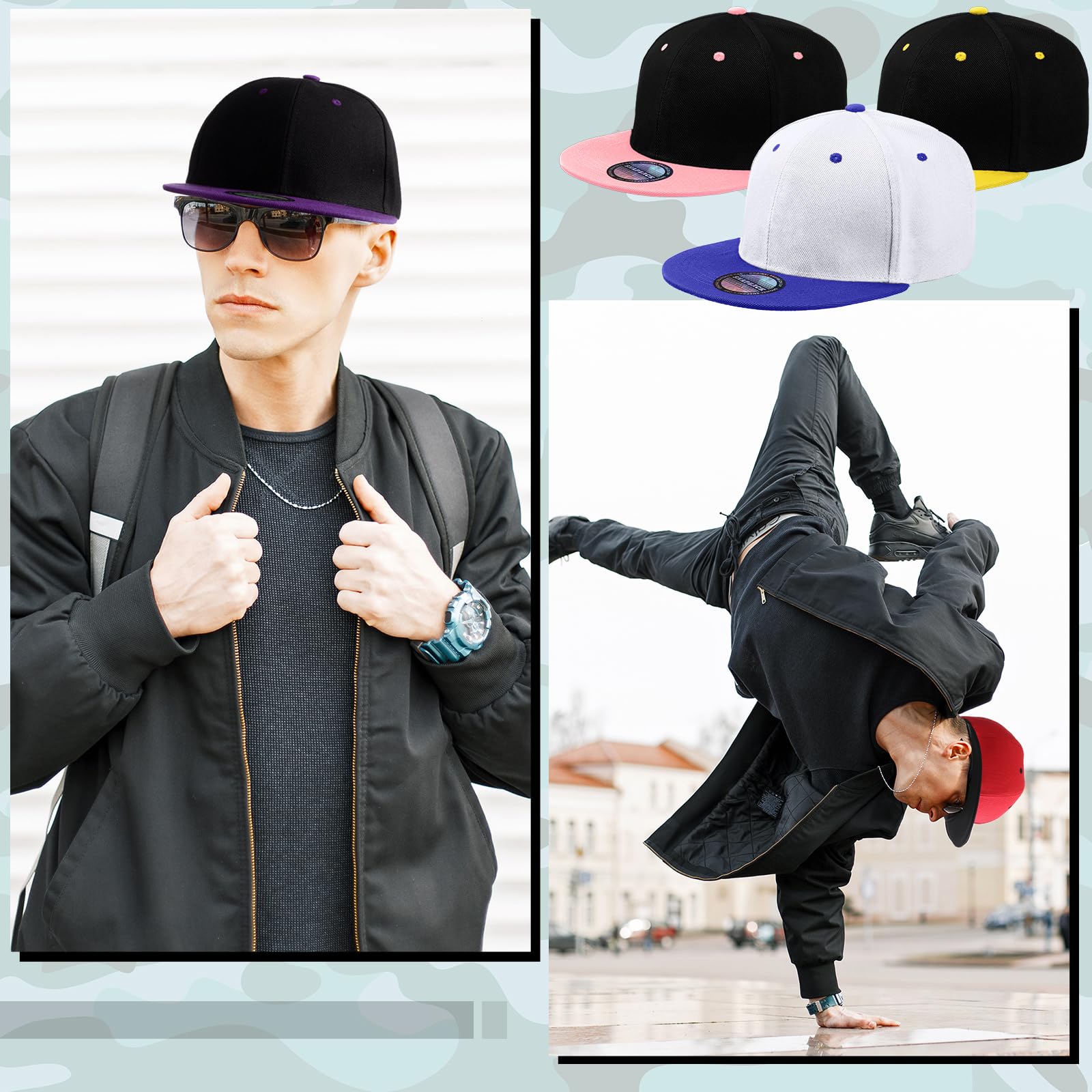 Toulite 60 Pcs Snapback Hats for Men Hip Hop Style Hats Plain Blank Flat Bill Hats Solid Flat Brim Hat Adjustable Baseball Caps Bulk