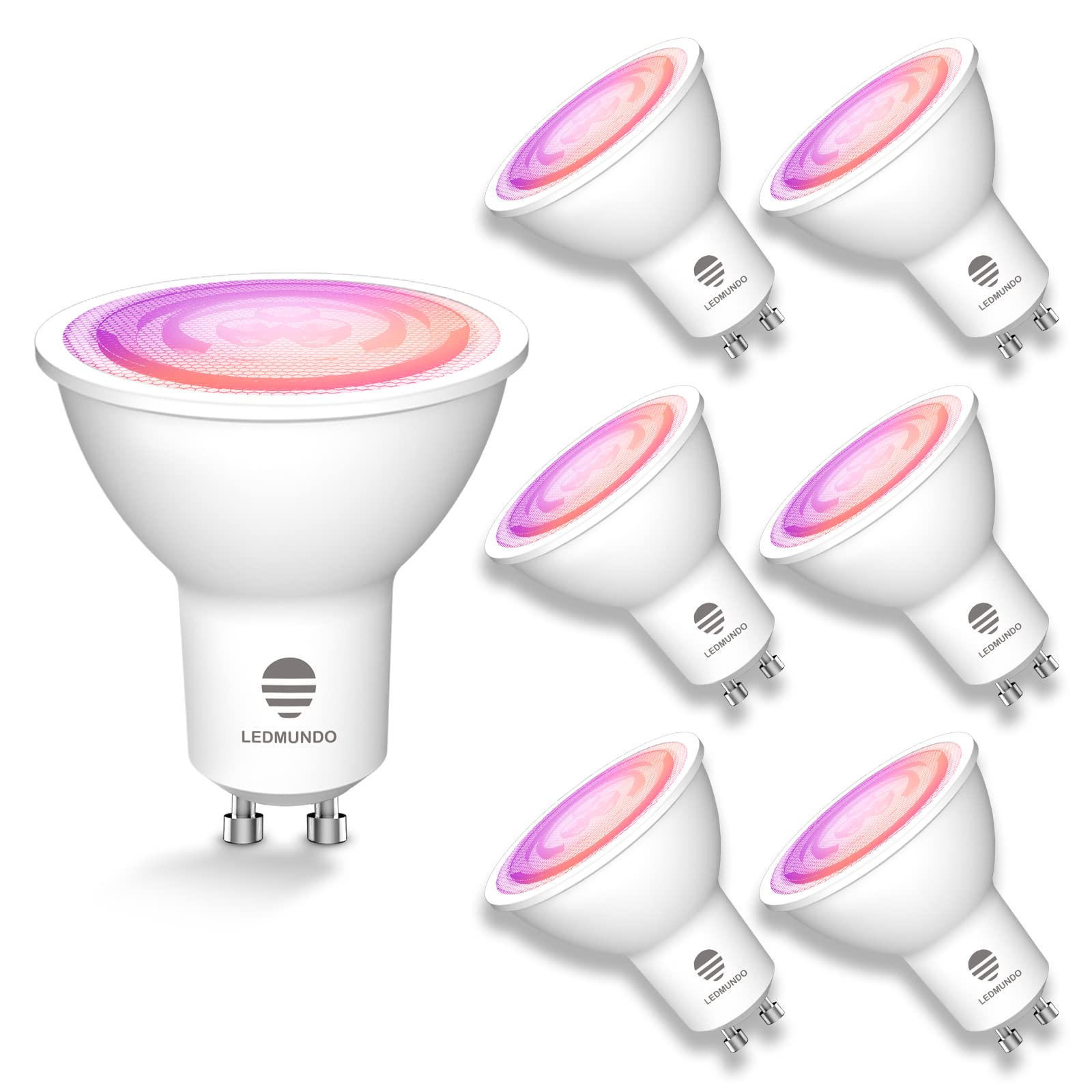 Smart GU10 LED Light Bulb, WiFi Bulb 38° Beam Angle,Track Light Bulb 5W (50W Equivalent), Dimmable RGBCW LED Bulb, 420LM, Compatible with Alexa/Google Assistant, No Hub Required, Pack of 6