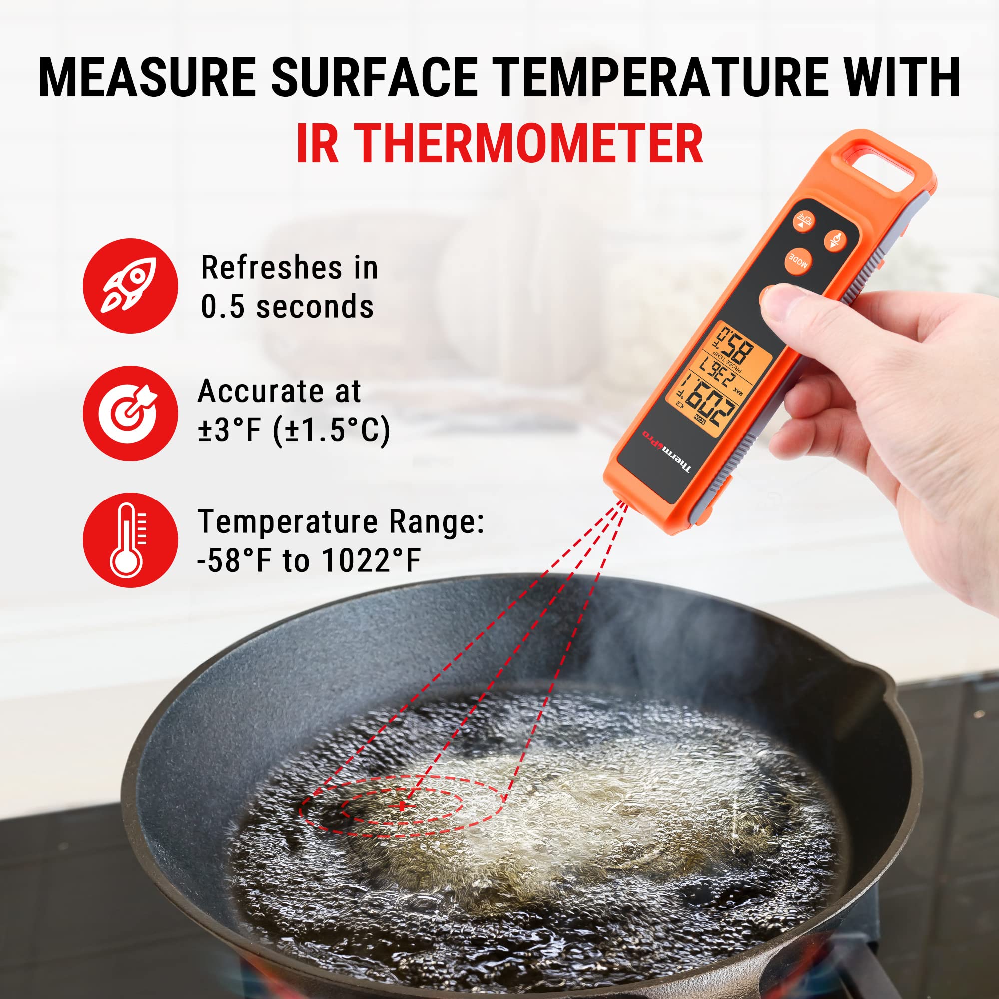 ThermoPro TP-16 Large LCD Digital Cooking Food Meat Smoker Oven Kitche+ ThermoPro TP420 Two-in-One Infrared Thermometer with Meat Probe, Instant Read Digital Meat Thermometer for Cooking