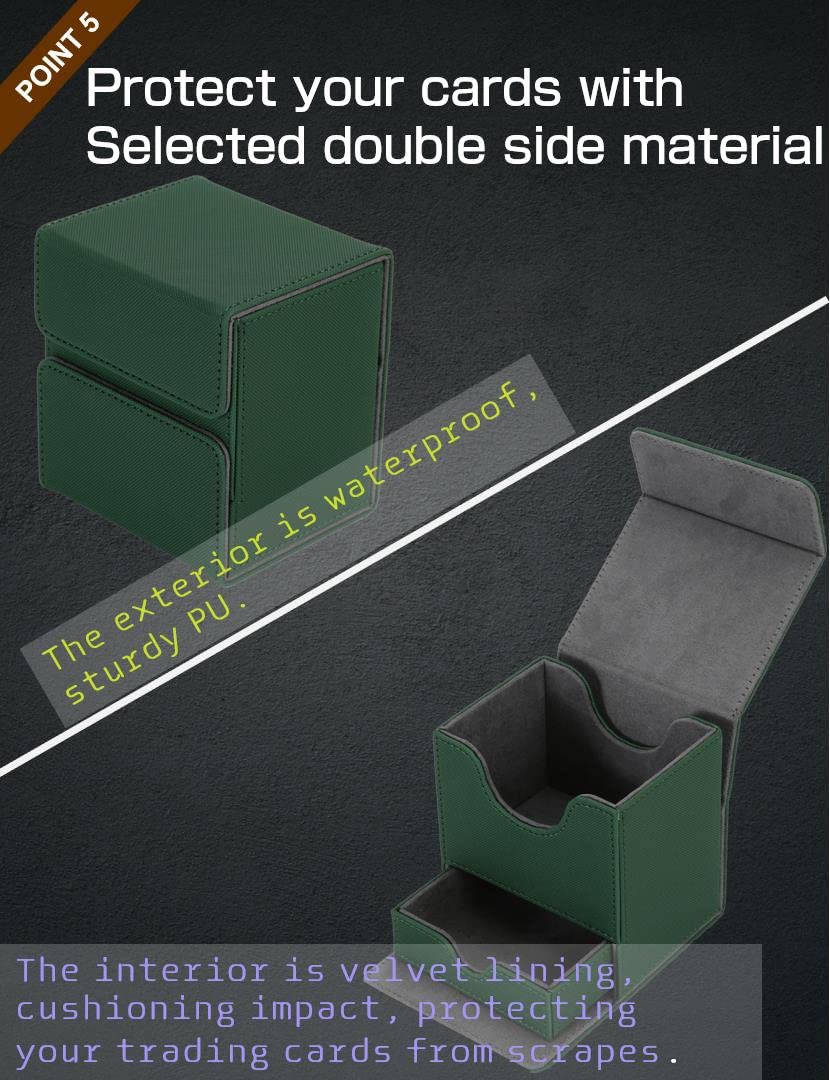 Venssu mtg deck box, deck box mtg,deck box tcg,PU Leather Large Size Fit 130 Plus Sleeved Cards Compatible with single/double sleeved toploader MTG TCG CCG (Green)