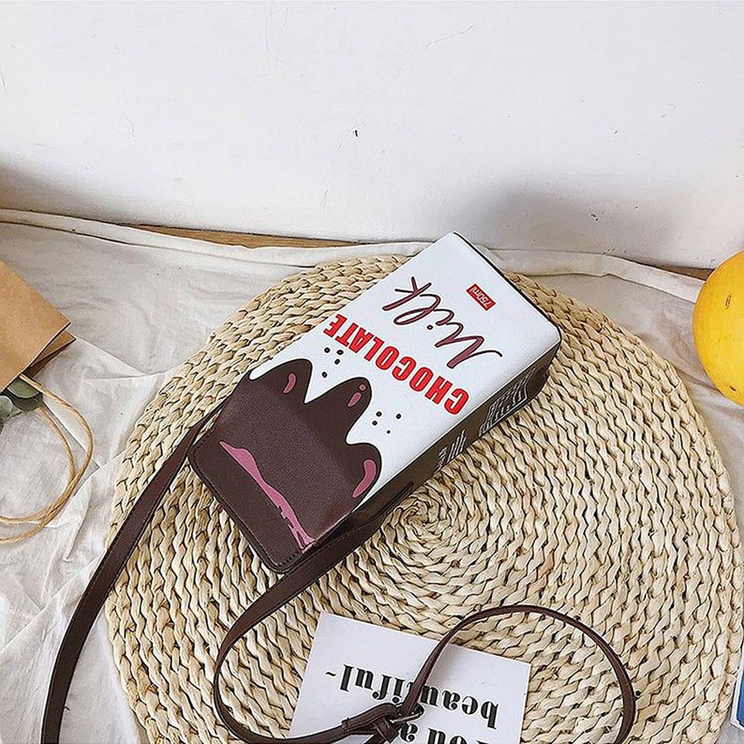 QZUnique Cow Milk Box Handbag Purse Cute Drink Cross Body Bag Women's PU Leather novelty Messenger Shoulder Bag