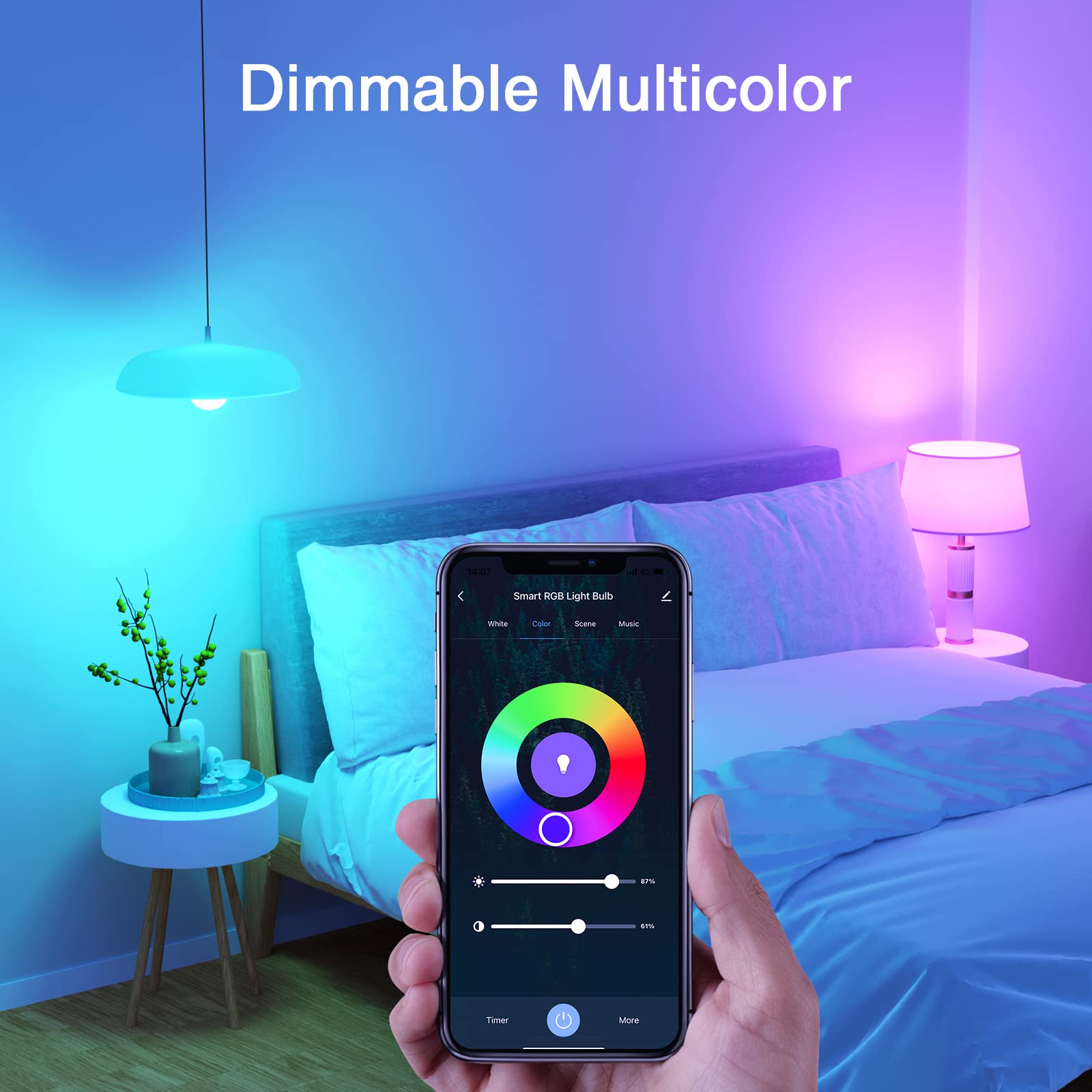 Smart Light Bulbs, A19 E26 Color Changing Light Bulb, WiFi Light Bulb, Smart Bulbs That Work with Alexa & Google Assistant, Dimmable RGB Alexa Light Bulb No Hub Required, 75W Equivalent 800LM, 1 Pack