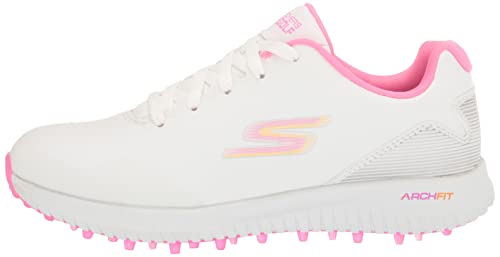 Skechers Women's Go Max Arch Fit Spikeless Golf Shoe Sneaker, White/Pink Waterproof, 6.5