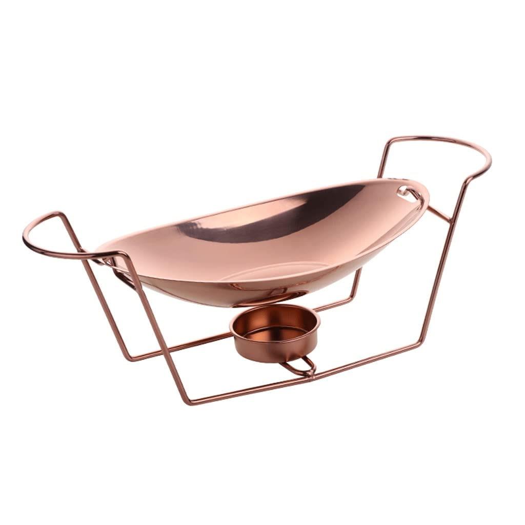SEASD Household Stainless Steel Dry Hot Pot With Holder Small Chafing Dish Solid Fuel Boilersmall Warmer ( Color : Rose Gold , Size : 38.5*14.5*10.5cm )