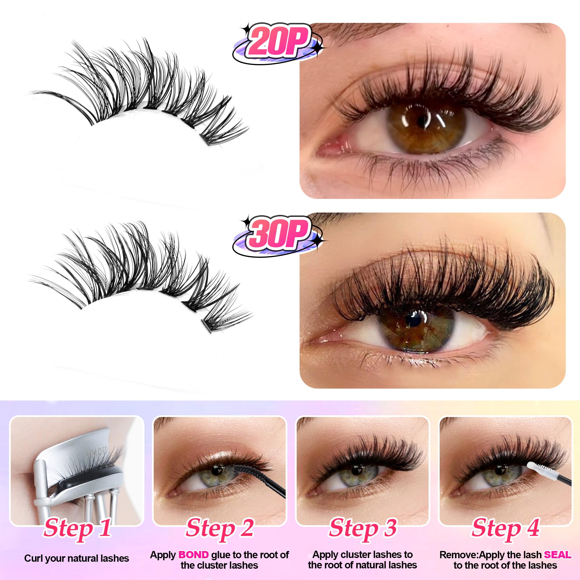 Natural Lash Extension Kit DIY Cluster Eyelash Extension Kit Individual Lashes with Lash Bond and Seal 10-18MM Lash Clusters by HeyAlice (40P, 240PCS, 10-18MM)