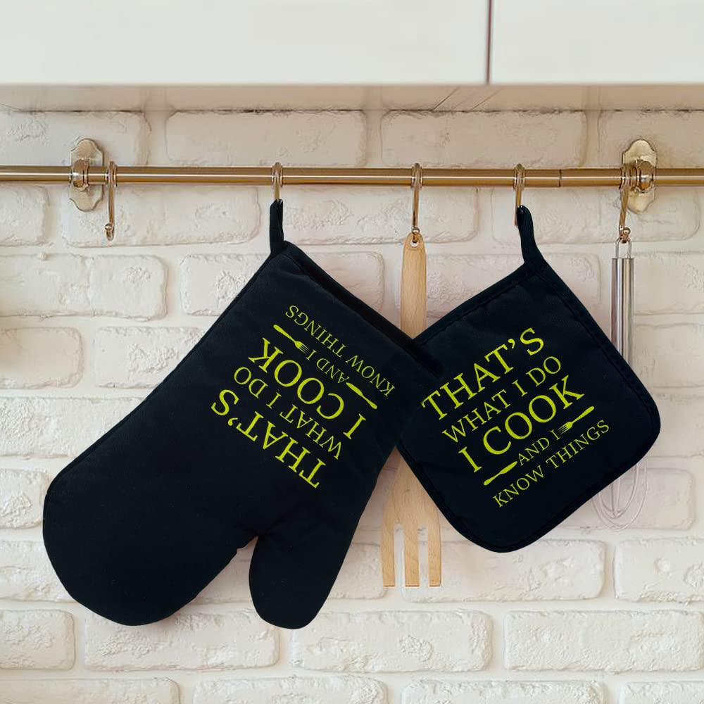 That's What I Do I Cook and I Know Things,Oven Mitts and Pot Holders Sets of 2,Funny Oven Mitt,Great Birthday Gifts for Dad Boyfriend,Gift for Chef, Lovers, Mom