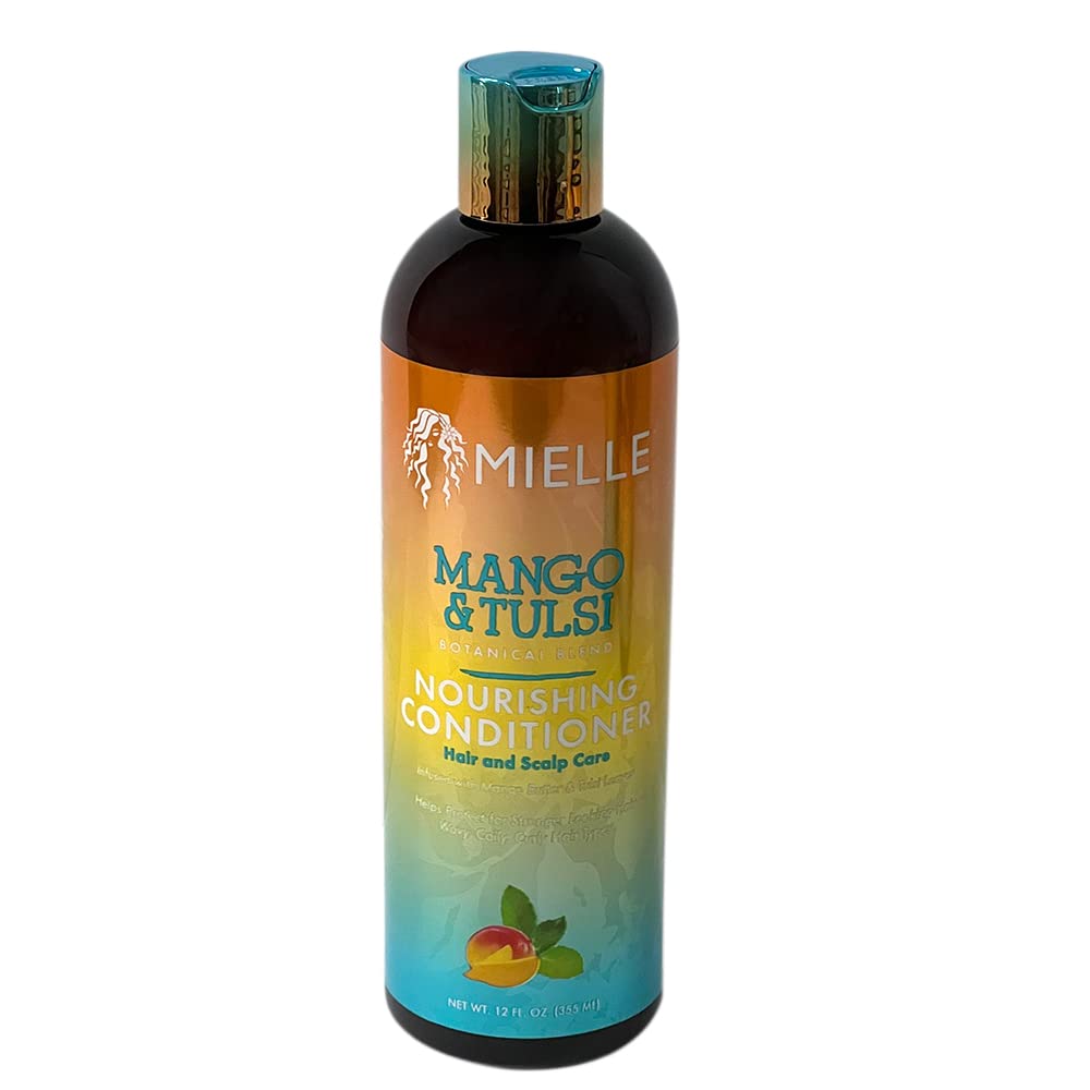 Mielle Mango & Tulsi Nourishing Botanical Blend Infused with Mango Butter & Tulsi Leaves Scalp Care & Stronger Looking Curly Hair Types Styling Bundle Set 5 PCS