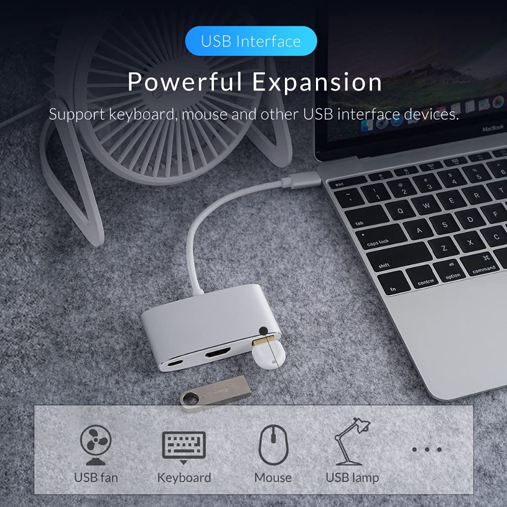 XXXDXDP USB Hub USB C to -Compatib USB3.0 5Gbps High Speed Hub Support 4k Video 60w Type C Quick Charge