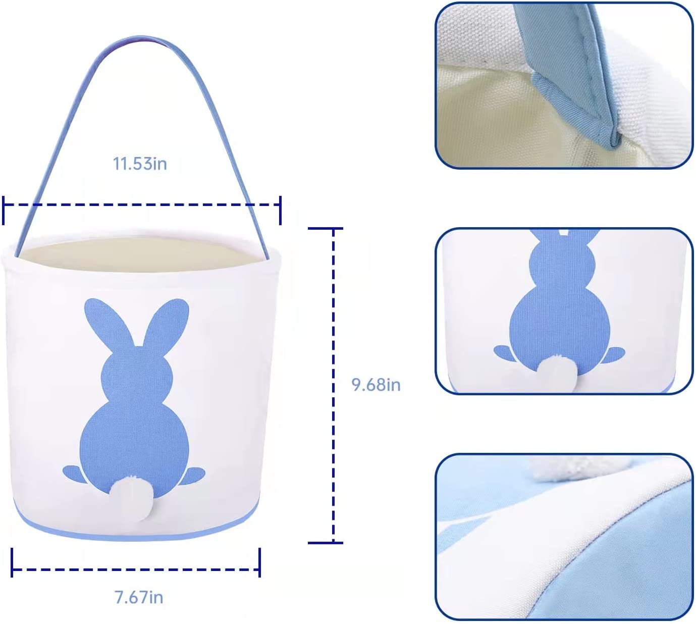 Yunsuelo 3 Pack Easter Egg Hunt Basket Bags for Kids Bunny Canvas Tote - Cotton Carrying Gift and Eggs Hunt Bag
