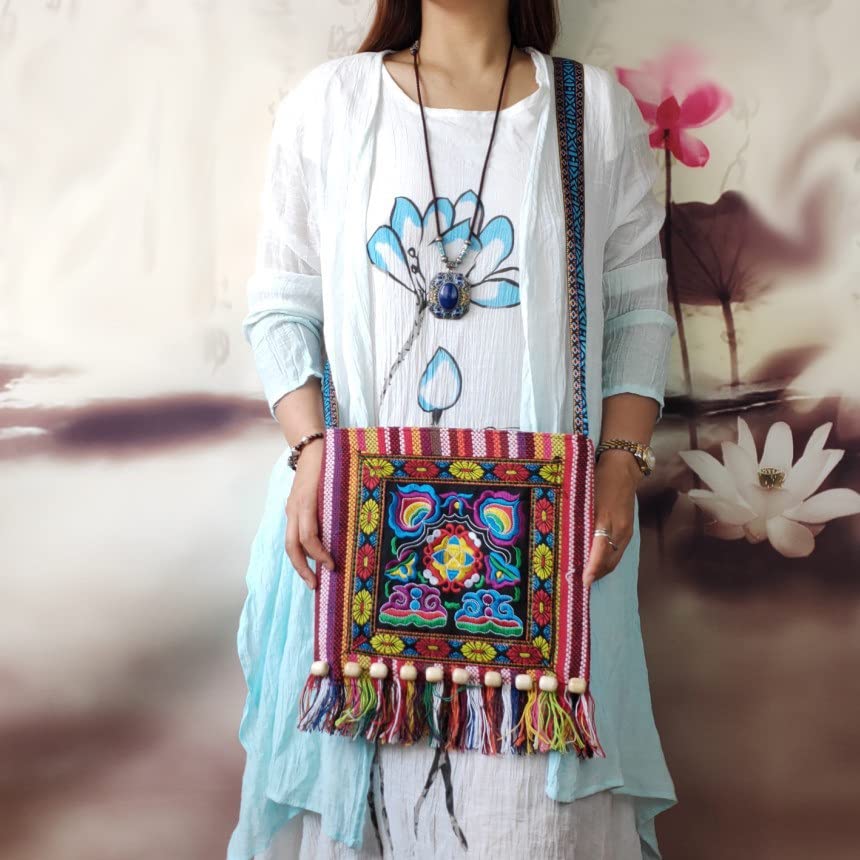 TJLSS Embroidery Tote Ethnic Tassel Shoulder Bag Crossbody (Color : D, Size : 1)