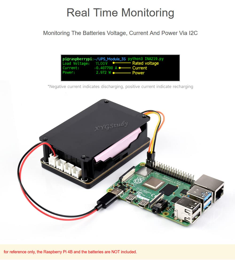 XYGStudy Uninterruptible Power Supply Module for Raspberry Pi Board, Supports Charging and Power Output at The Same, Time 3S & 5V 5A Output (UPS Module 3S)