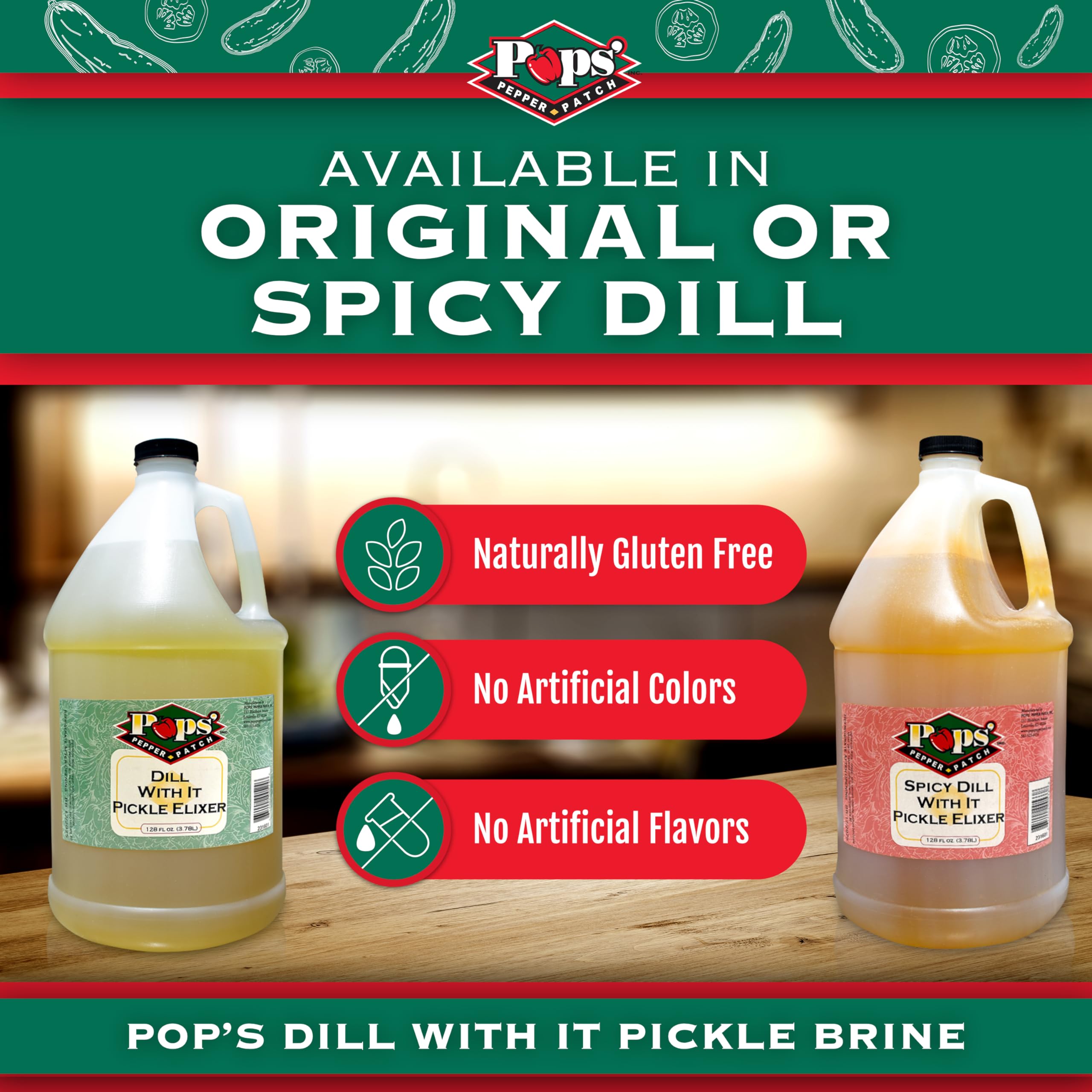 Pops Pepper Patch Pickle Elixer - Dill Pickle Brine for Leg Cramps, Pickle Pops, Pickle Shots - Made from Real Dill Pickles - No Artificial Colors or Flavors - Aids in Hydration - 1 Gallon