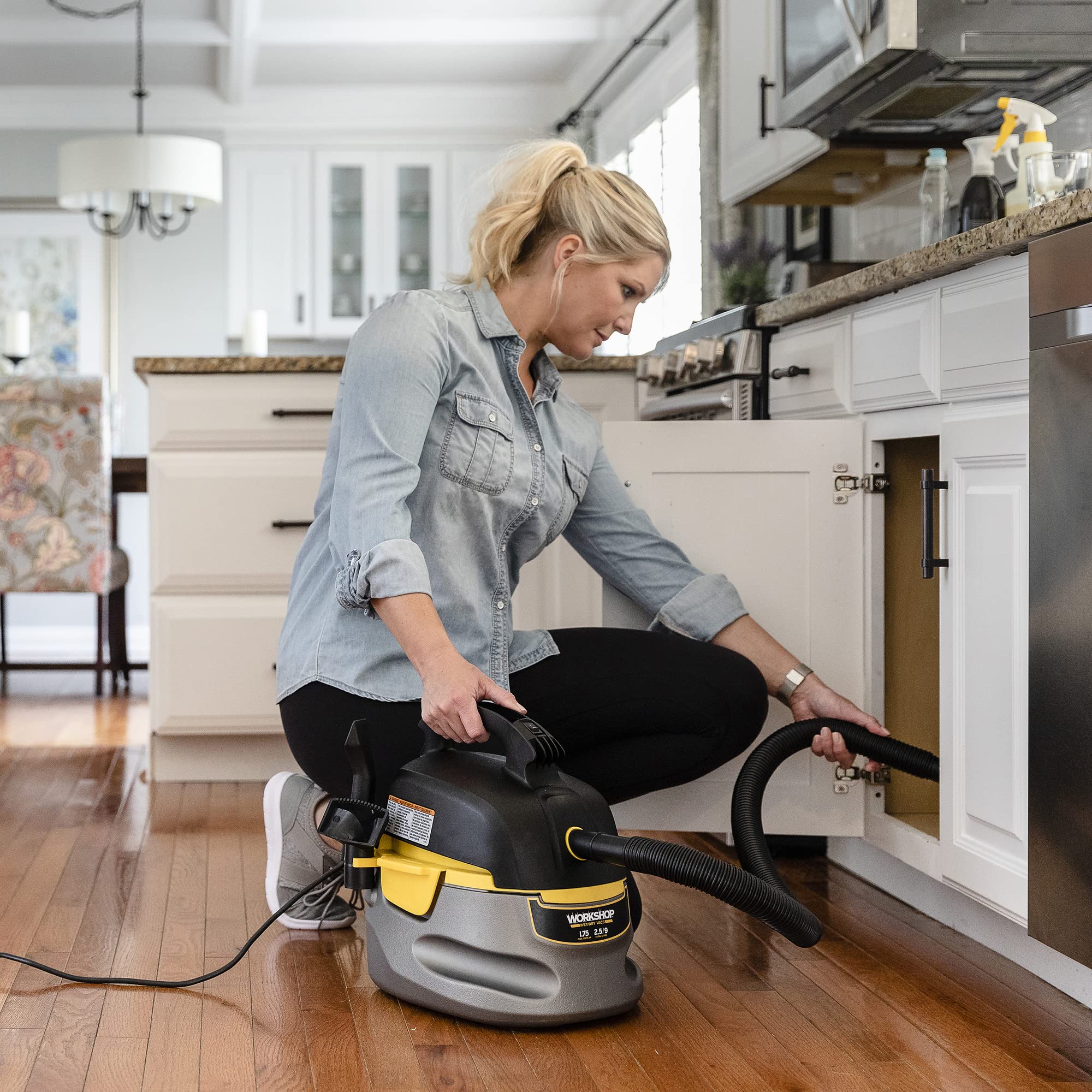 WORKSHOP Wet/Dry Vacs Vacuum WS0255VA Compact, Portable Wet/Dry Vacuum Cleaner, 2.5-Gallon Small Shop Vacuum Cleaner, 1.75 Peak HP Portable Vacuum,Grey/ Black/ Yellow