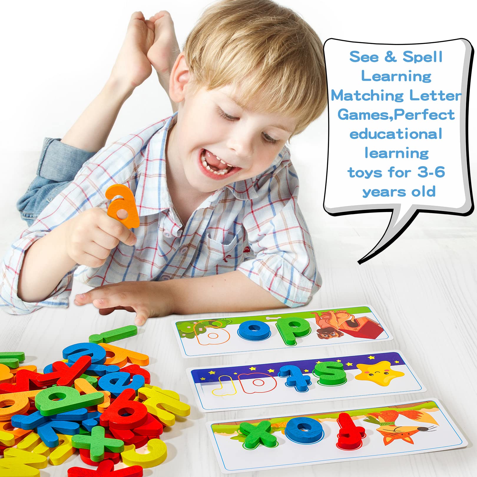 See & Spell Learning Educational Toys for 3-6 Year Old Boys & Girls - 80 Pcs CVC Word Builder Set with Alphabet & Color Recognition, Ideal for Preschool, Kindergarten Learning Activities & Gifts