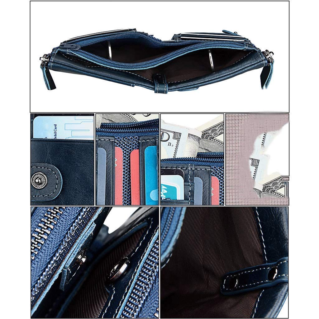 TKFDC Mens Genuine Leather Zipper Wallet, Blocking Vintage Bifold Zip Around Credit Card Holder